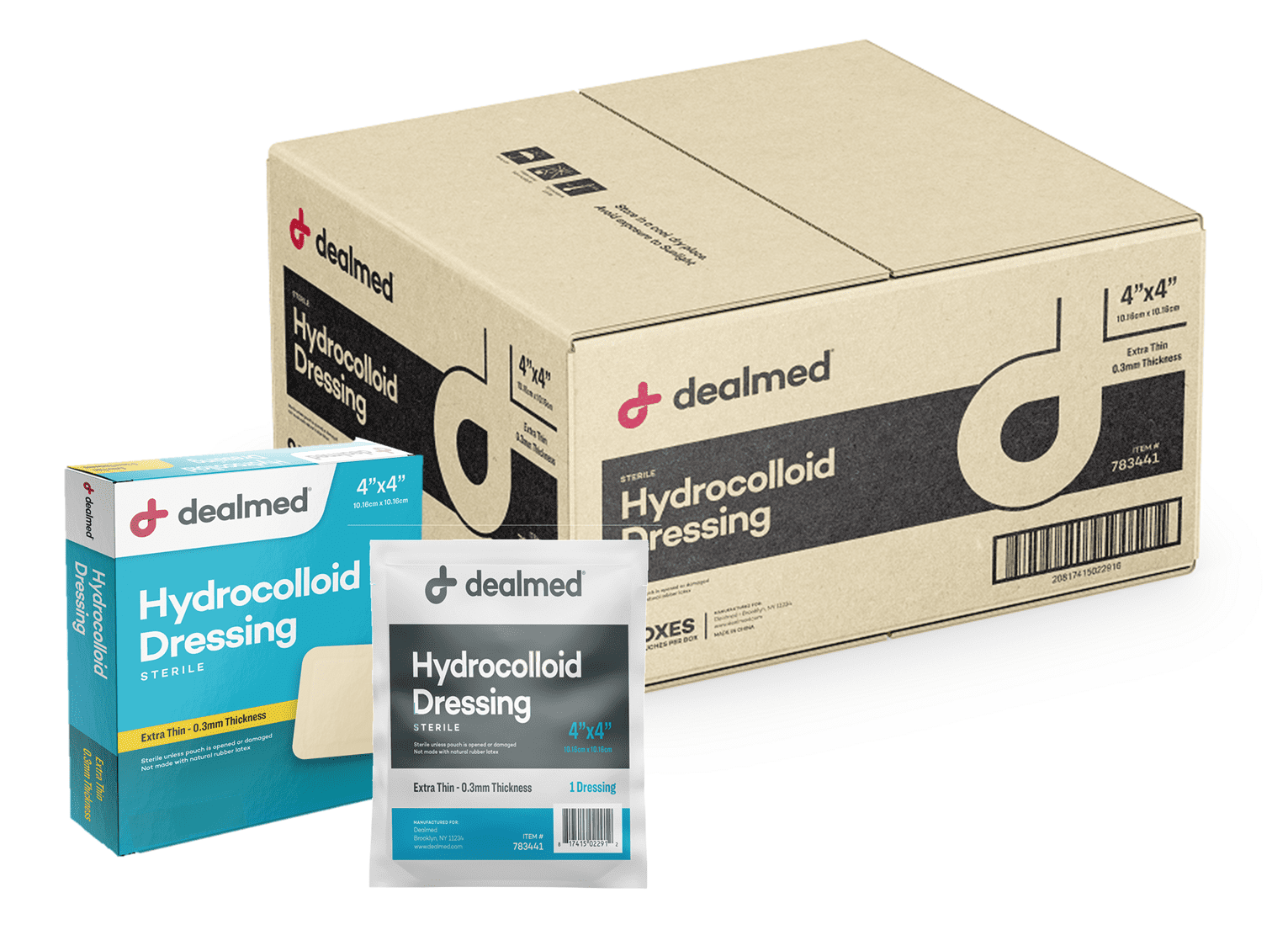 Dealmed 4" x 4" Hydrocolloid Dressing, Extra Thin .3mm | Sterile ...