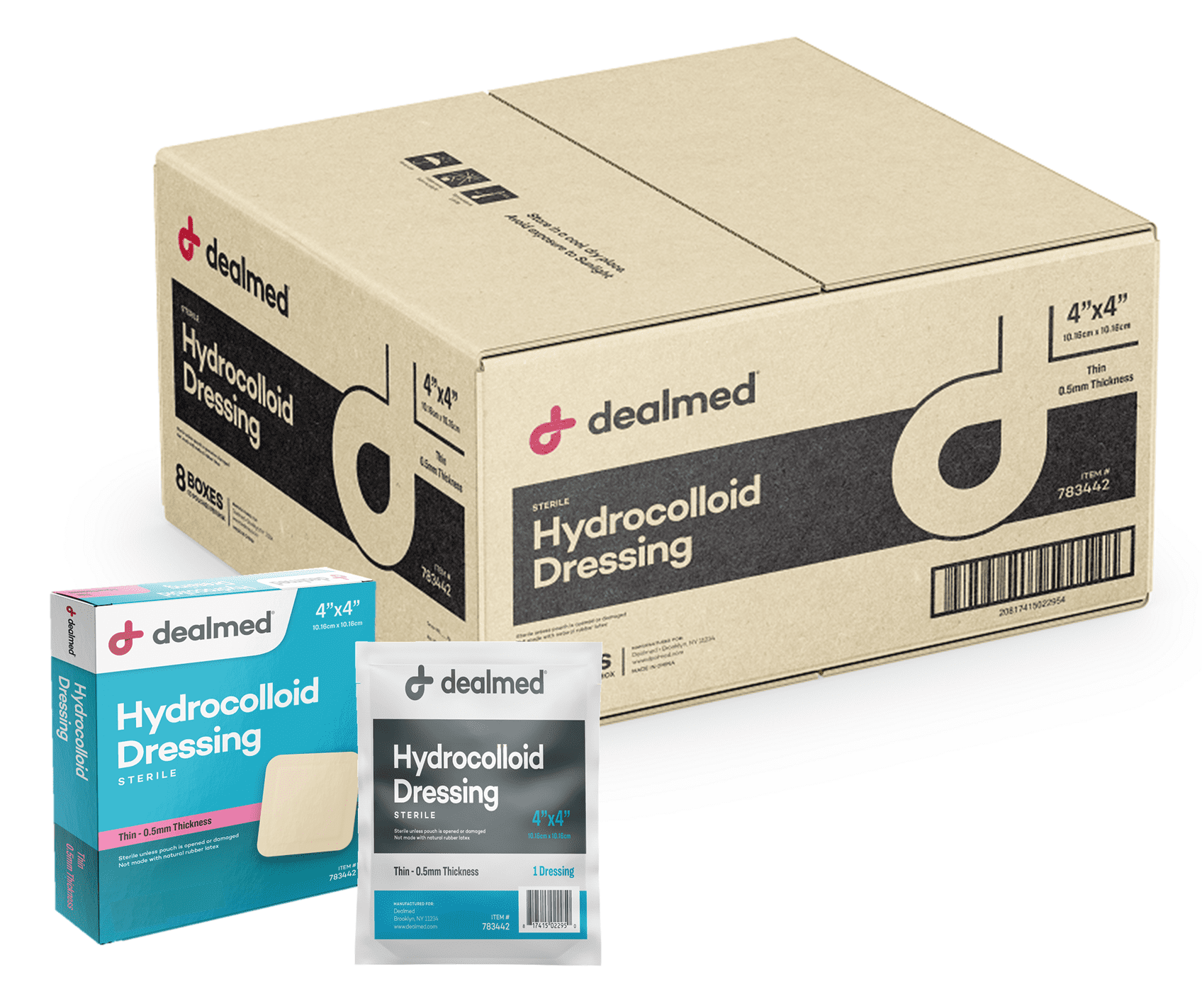 Dealmed 4" x 4" Hydrocolloid Dressing, Thin .5mm | Sterile Individually ...