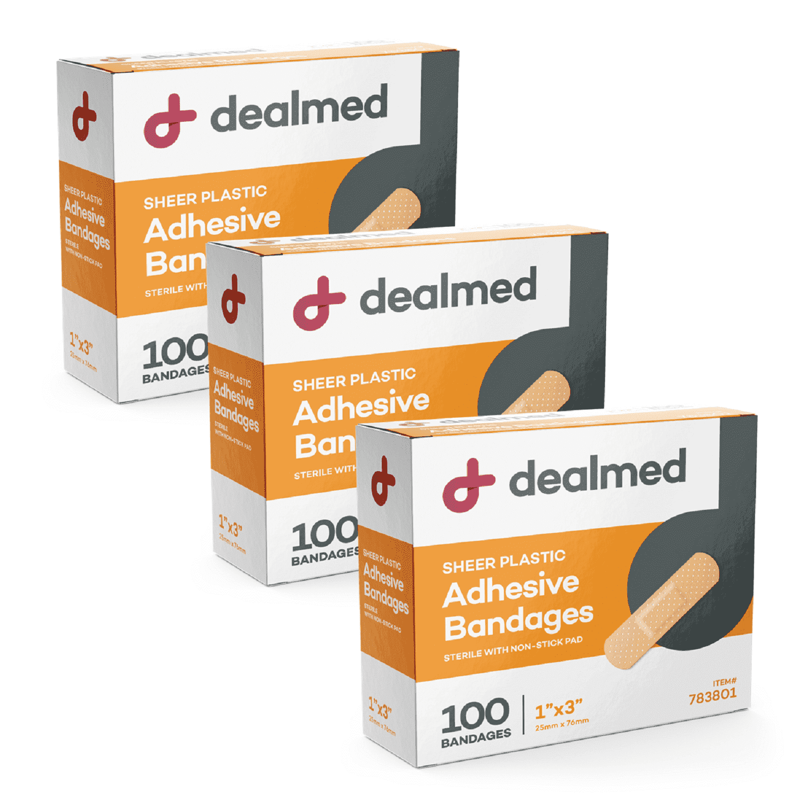 Dealmed Adhesive Bandages, Sheer, 1" x 3", 100 Count (3 Pack) HSA/FSA ...