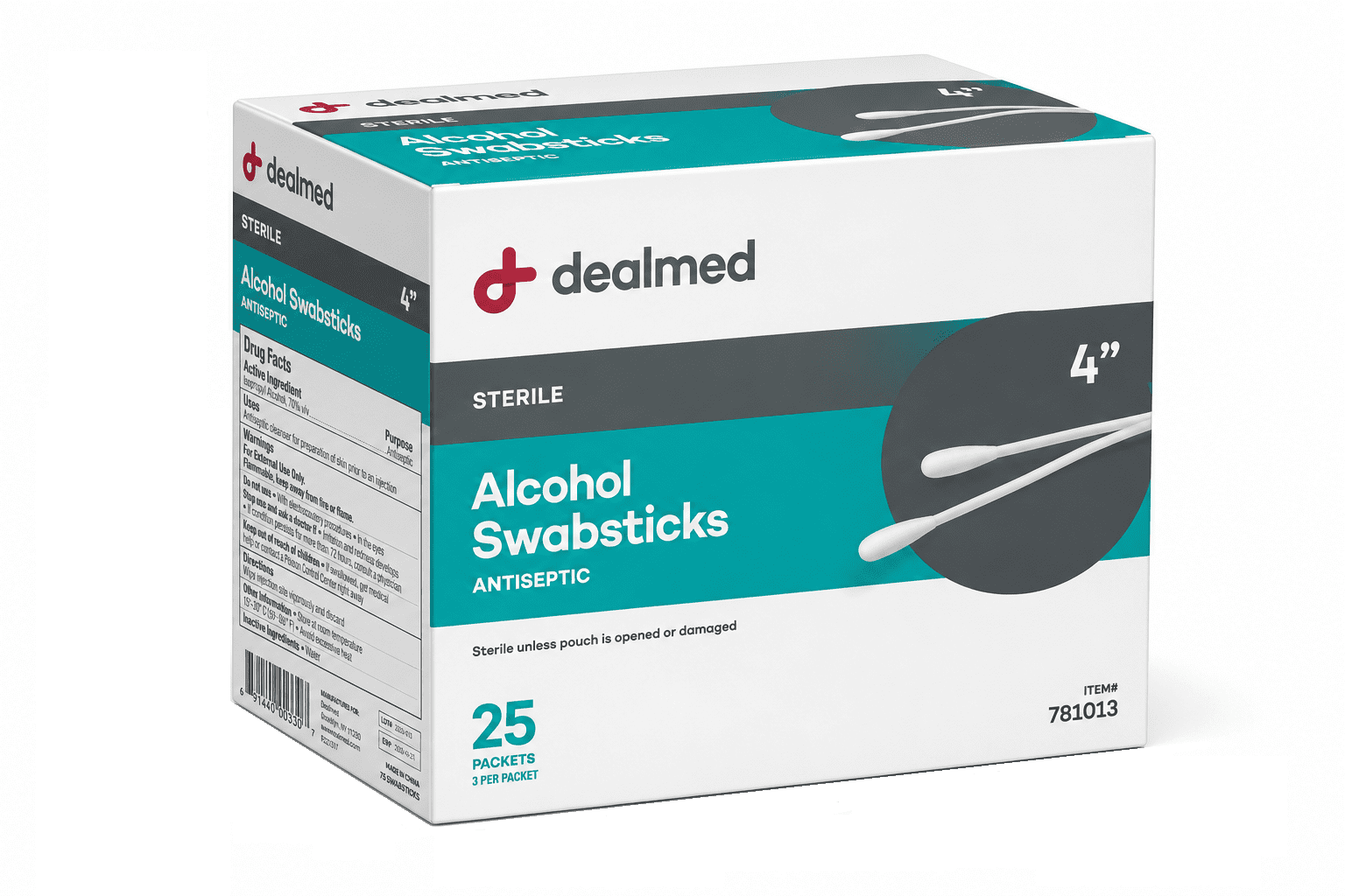 Dealmed Alcohol Antiseptic Swabsticks - 3 Swabsticks Per Package, 25 ...