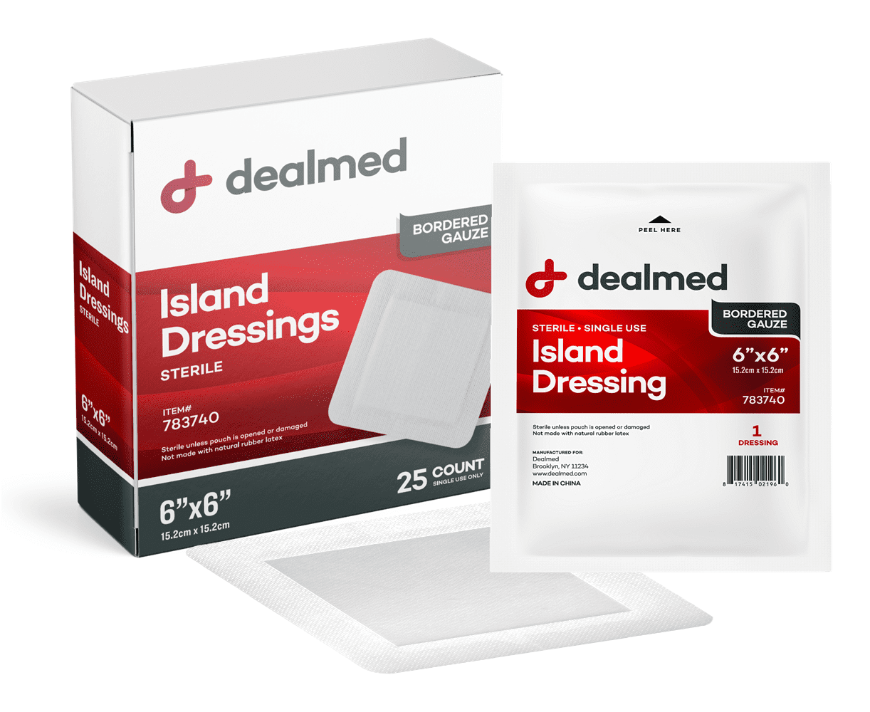 "Dealmed 6"" x 6"" Bordered Gauze Island Dressing, Sterile, Wound Care ...