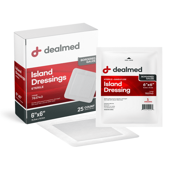 Dealmed Bordered Gauze 6" x 6" Island Dressing, Individually Wrapped ...