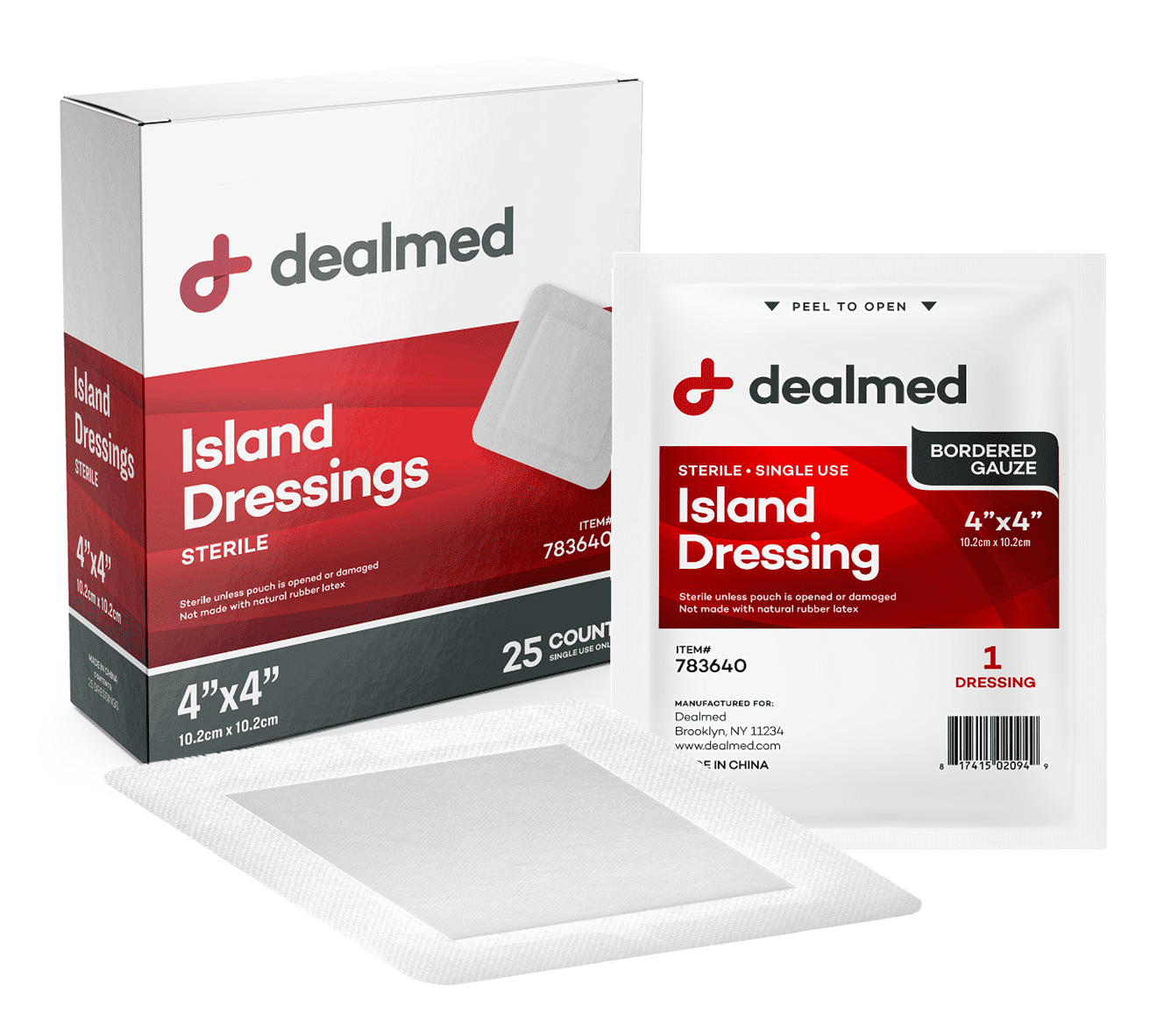 "Dealmed Sterile Bordered Gauze Island Dressing, 4"" x 4"", Absorbent ...