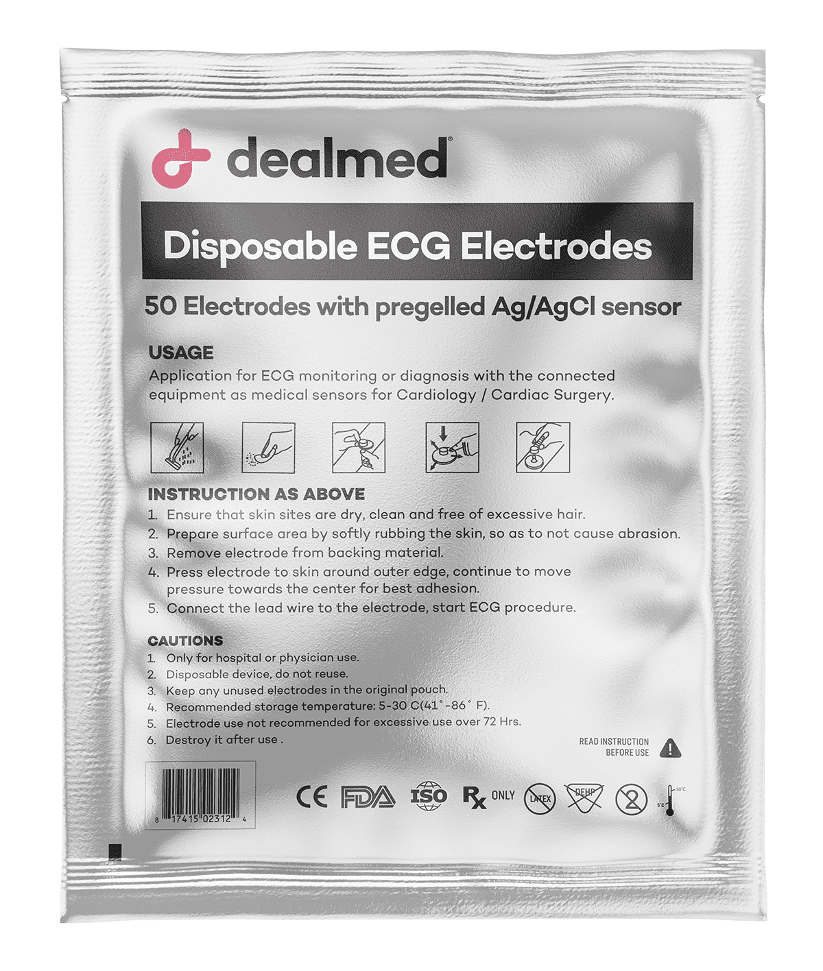 Dealmed Disposable Snap ECG Electrodes with Pregelled Ag/AgCl Sensor ...