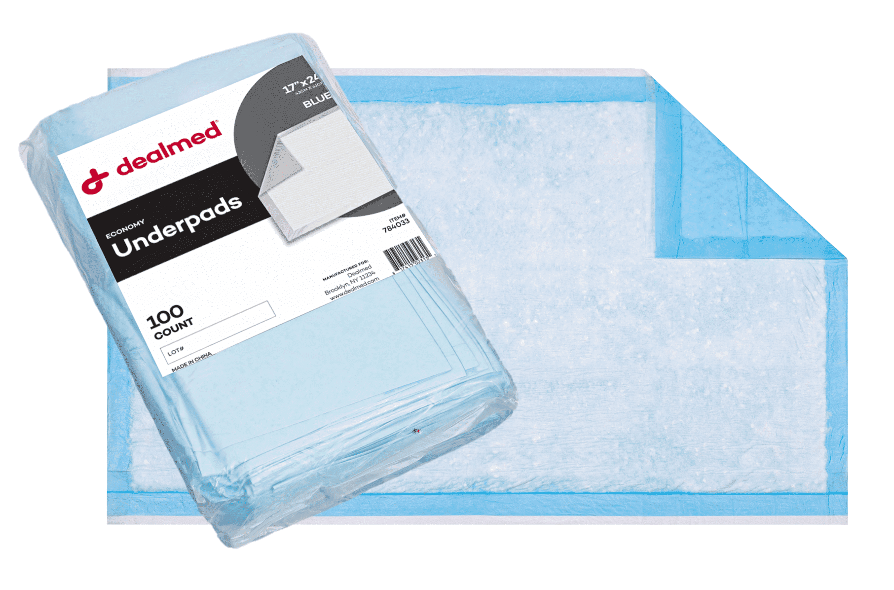 "Dealmed Disposable Medical Underpads, 100 Count, 17"" X 24”, Blue ...