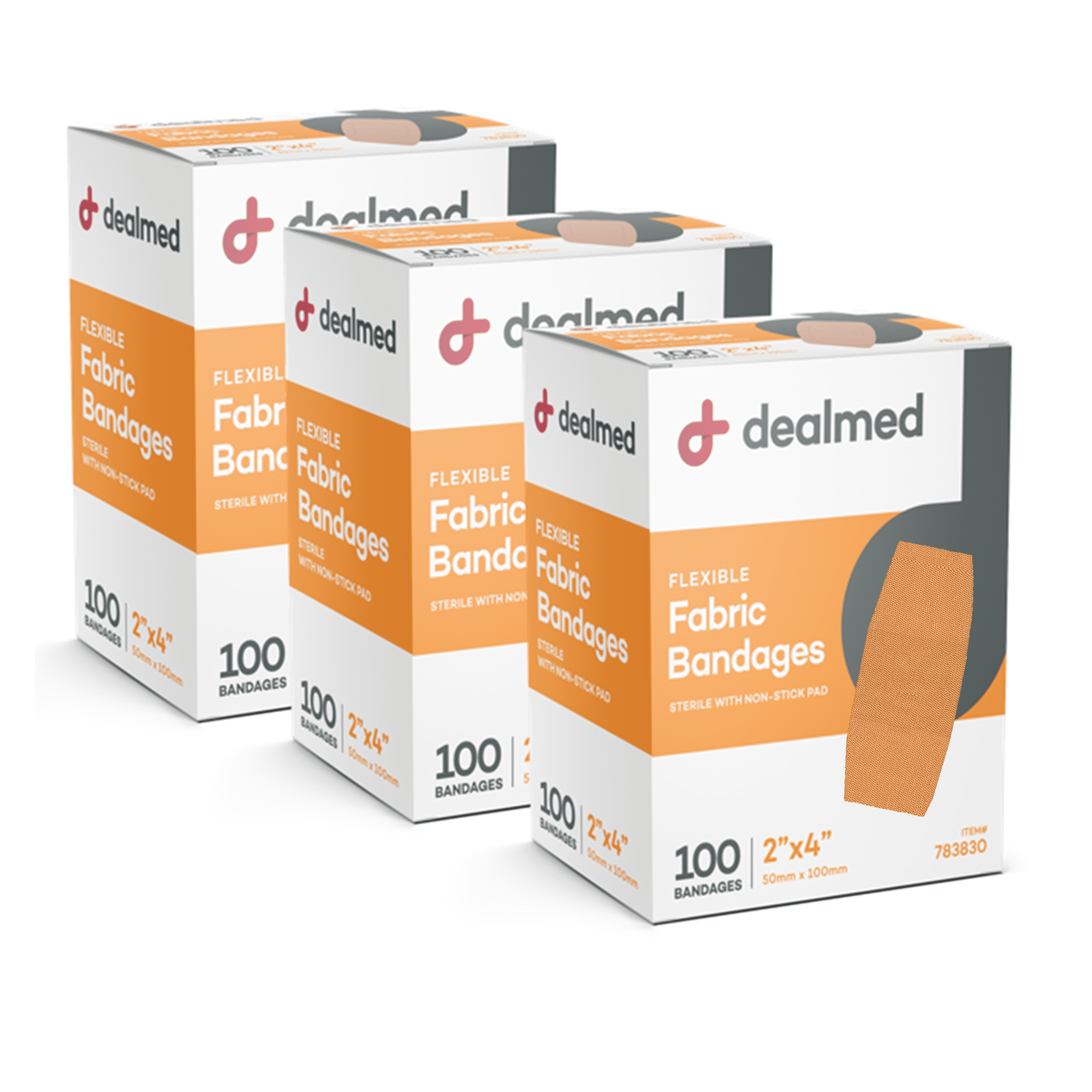 Dealmed Fabric Adhesive Bandages with Sterile Non-Stick Pad, 2" x 4 ...