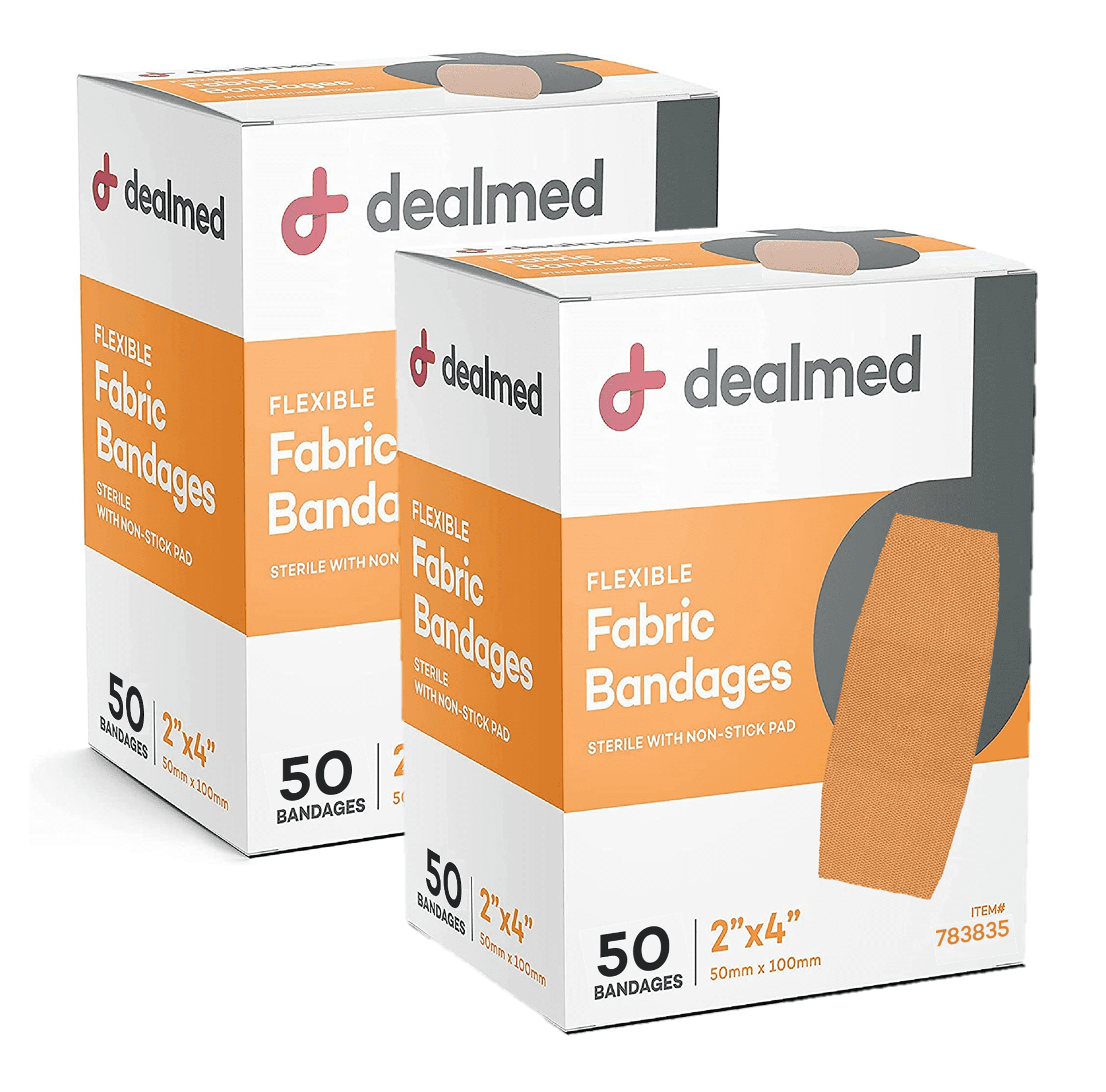 Dealmed Fabric Adhesive Bandages with Sterile Non-Stick Pad, 2" x 4 ...
