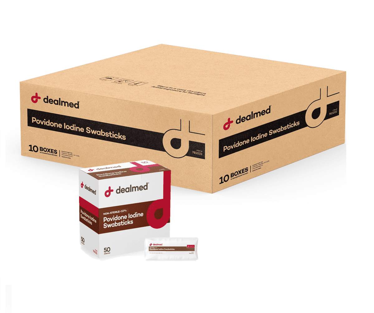 Dealmed Antiseptic Povidone Iodine 10% Swabsticks for Wound Care, 50 ...