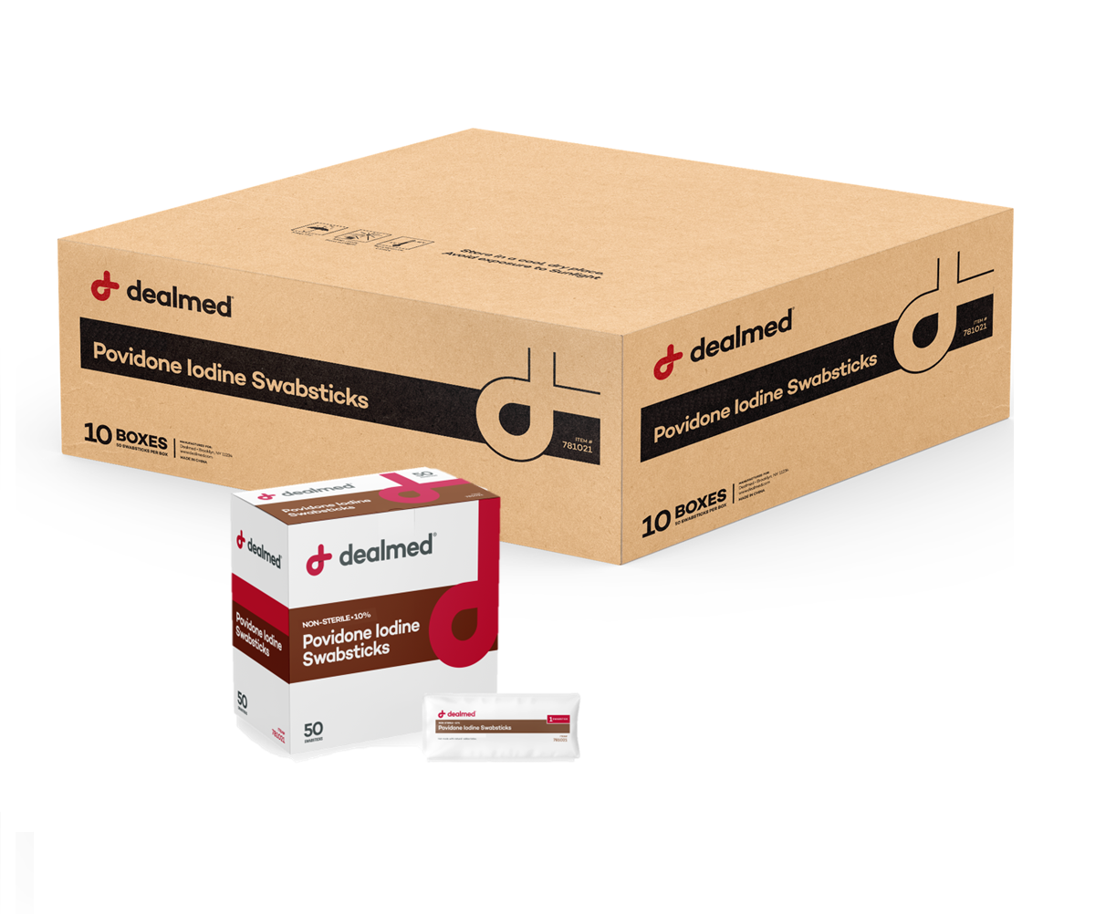 Dealmed Povidone Iodine 10% Swabsticks - Individually Sealed Packets ...