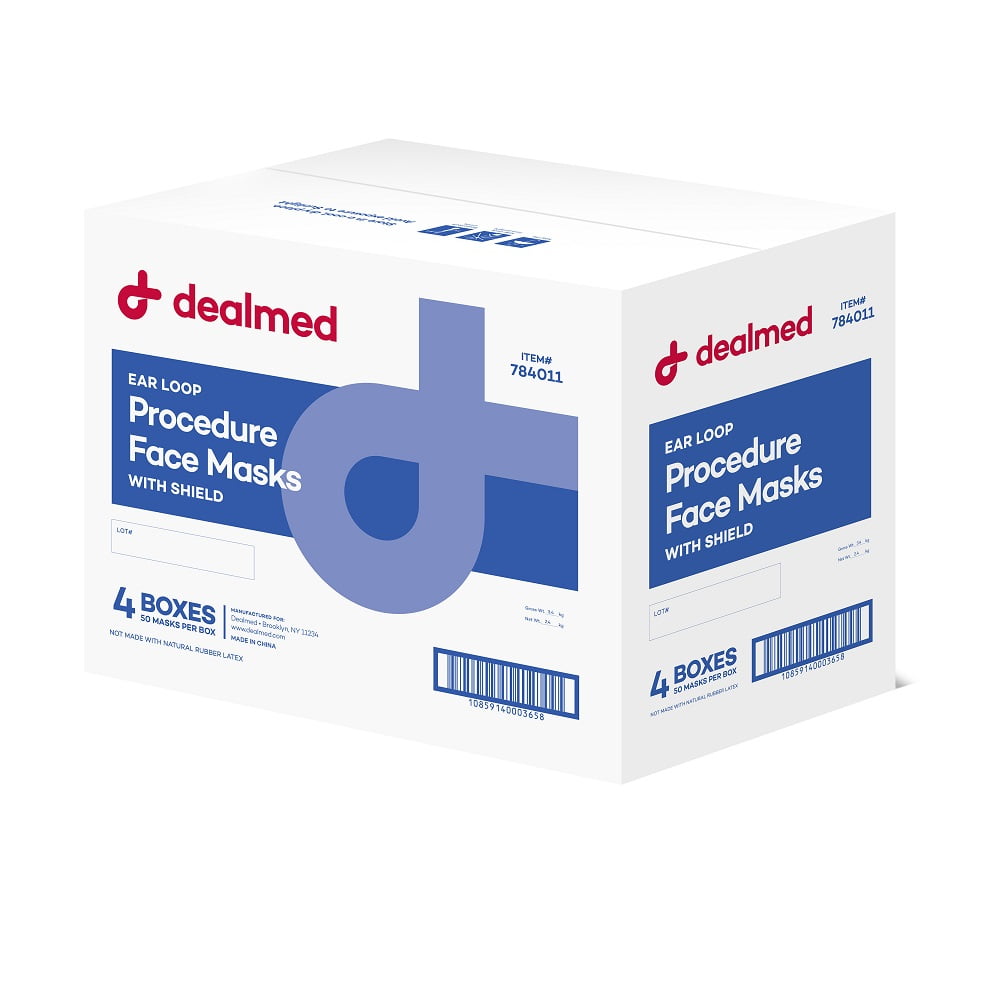 Dealmed Procedure Face Mask with Ear Loop and Shield | Blue | Box of 50 ...