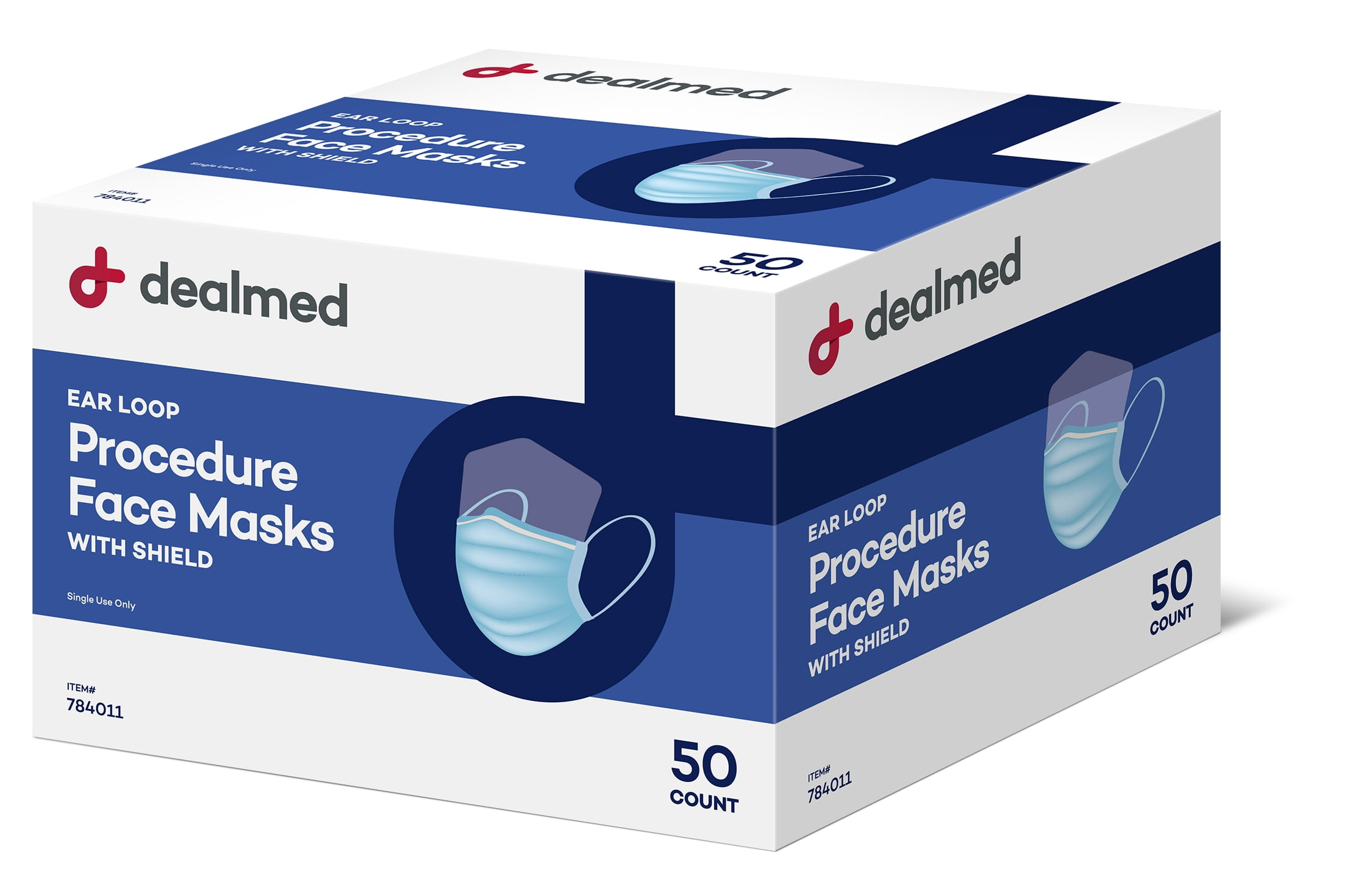 Dealmed Procedure Face Mask with Ear Loop and Shield | Blue | Box of 50 ...
