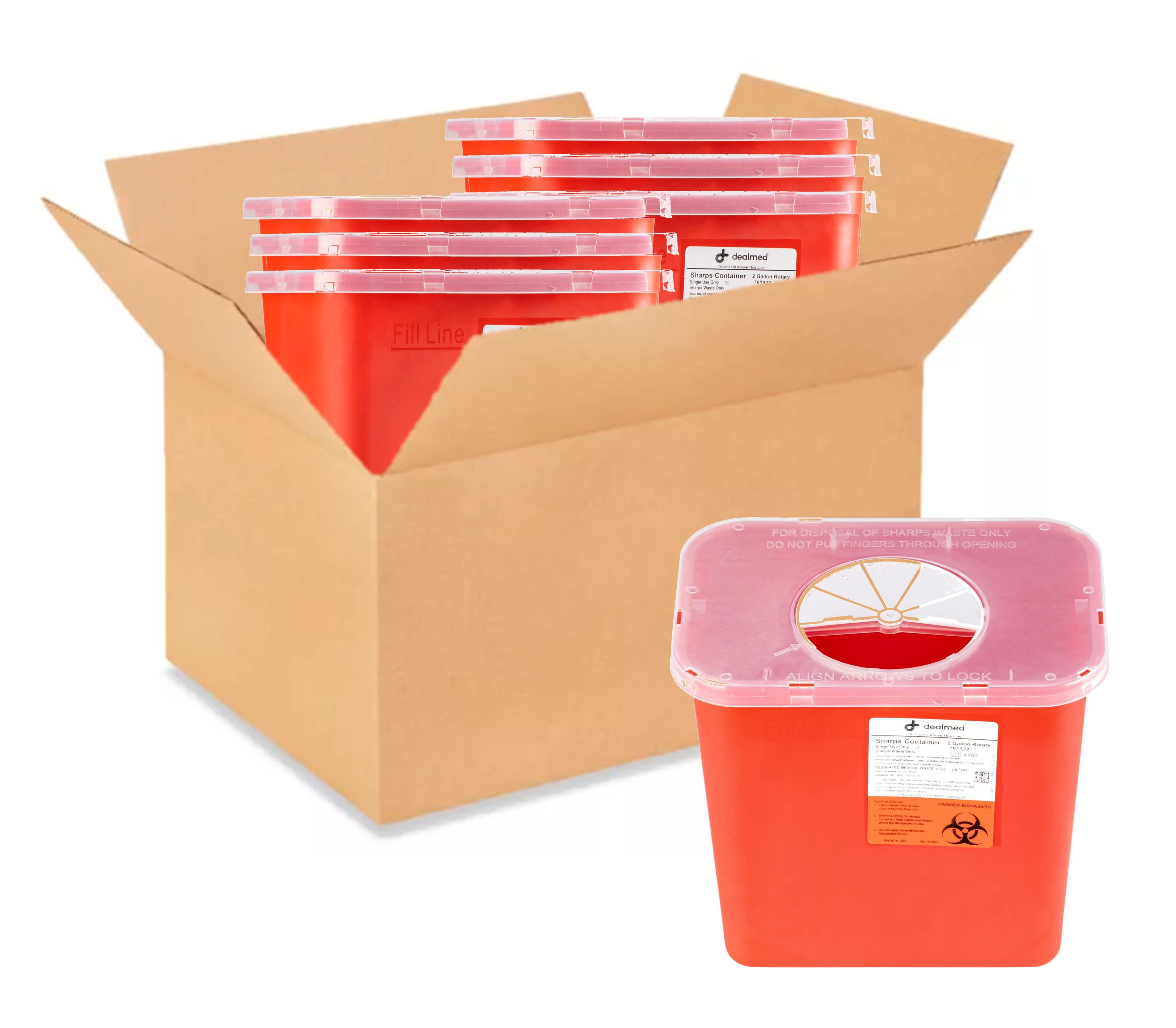 Dealmed Sharps Container, 2 Gallon Rotor Opening, Made in The USA, Red ...