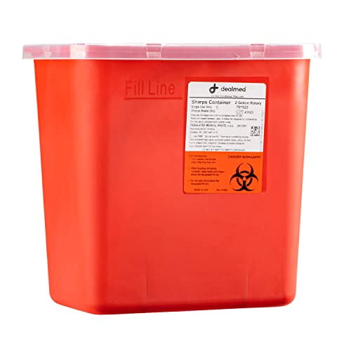 Dealmed Sharps Container, 2 Gallon Rotor Opening, Made in The USA, Red ...