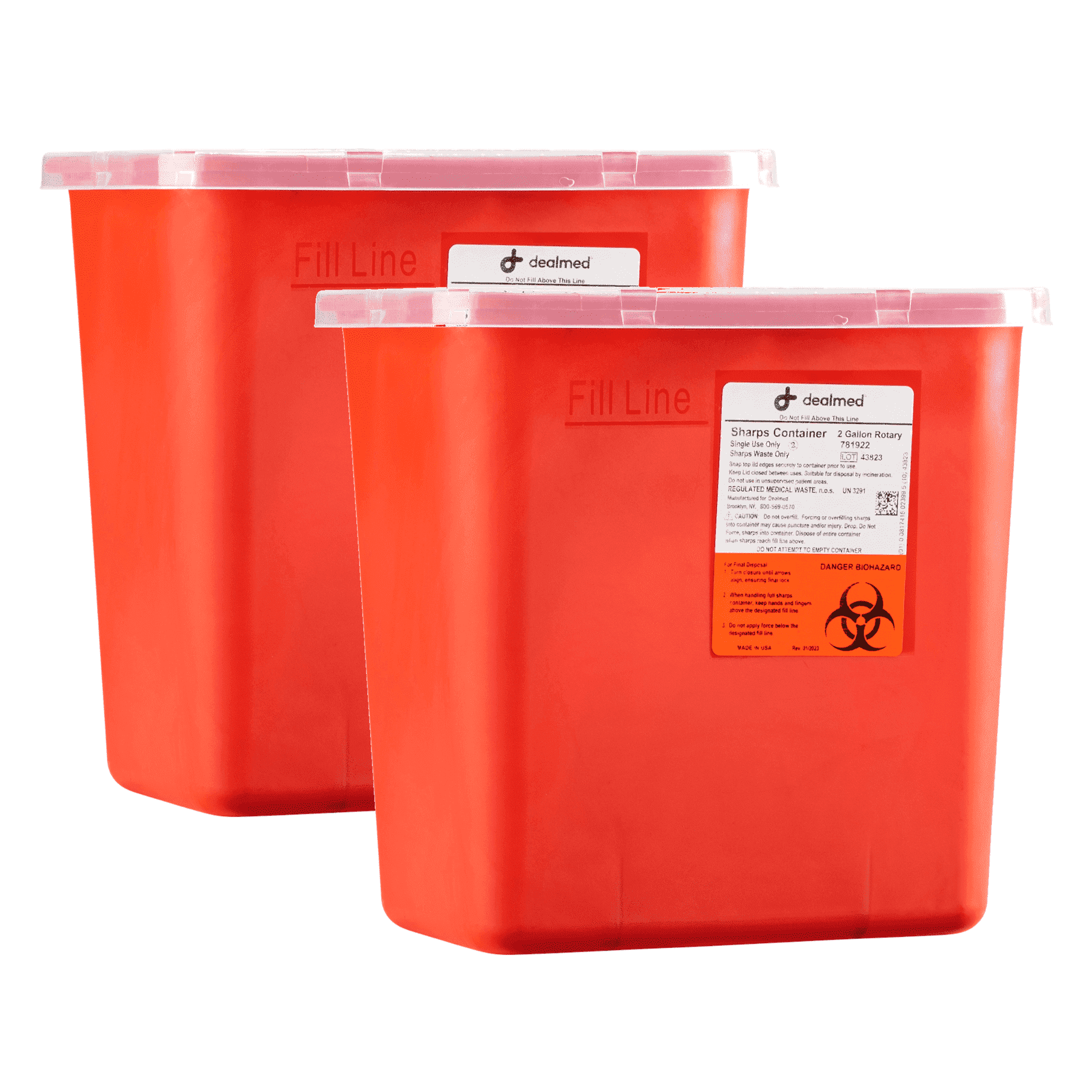 Dealmed Sharps Container, 2 Gallon Rotor Opening, Made in The USA, Red ...