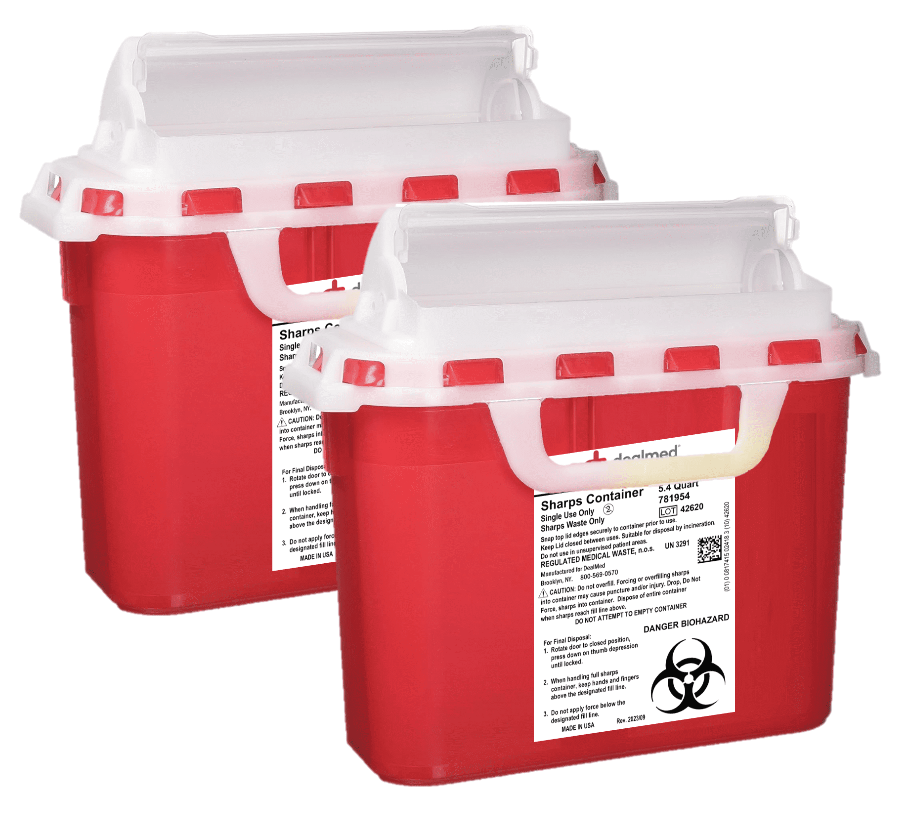 Dealmed Sharps Container, 5.4 Quart Rotor Lid, Red (Pack of 2) HSA/FSA ...