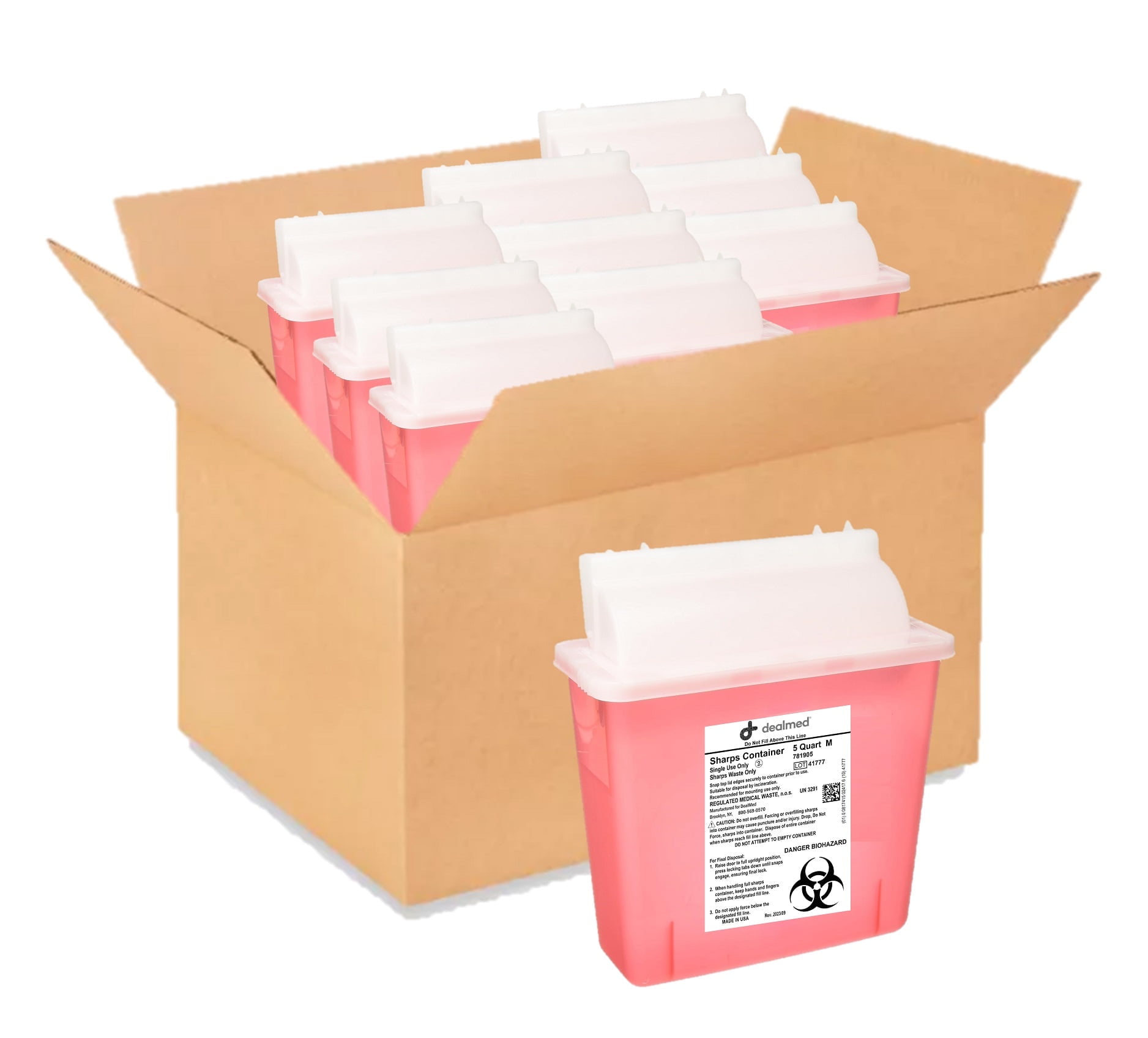 Dealmed Sharps Container, 5 Quart Mailbox Lid, Red (Case of 20 ...