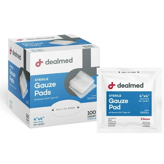 Dealmed Sterile 4x4 Gauze Pads Individually Wrapped, Disposable Medical ...