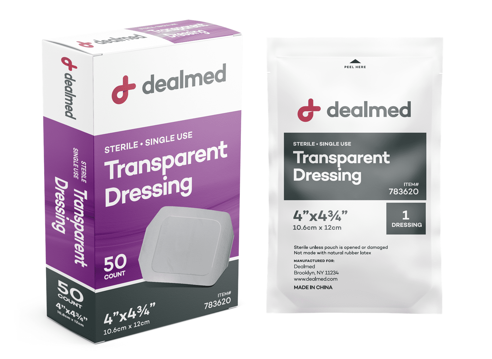 Dealmed Transparent Semi-Permeable Dressing, Sterile, 4" x 4¾”, Easy ...