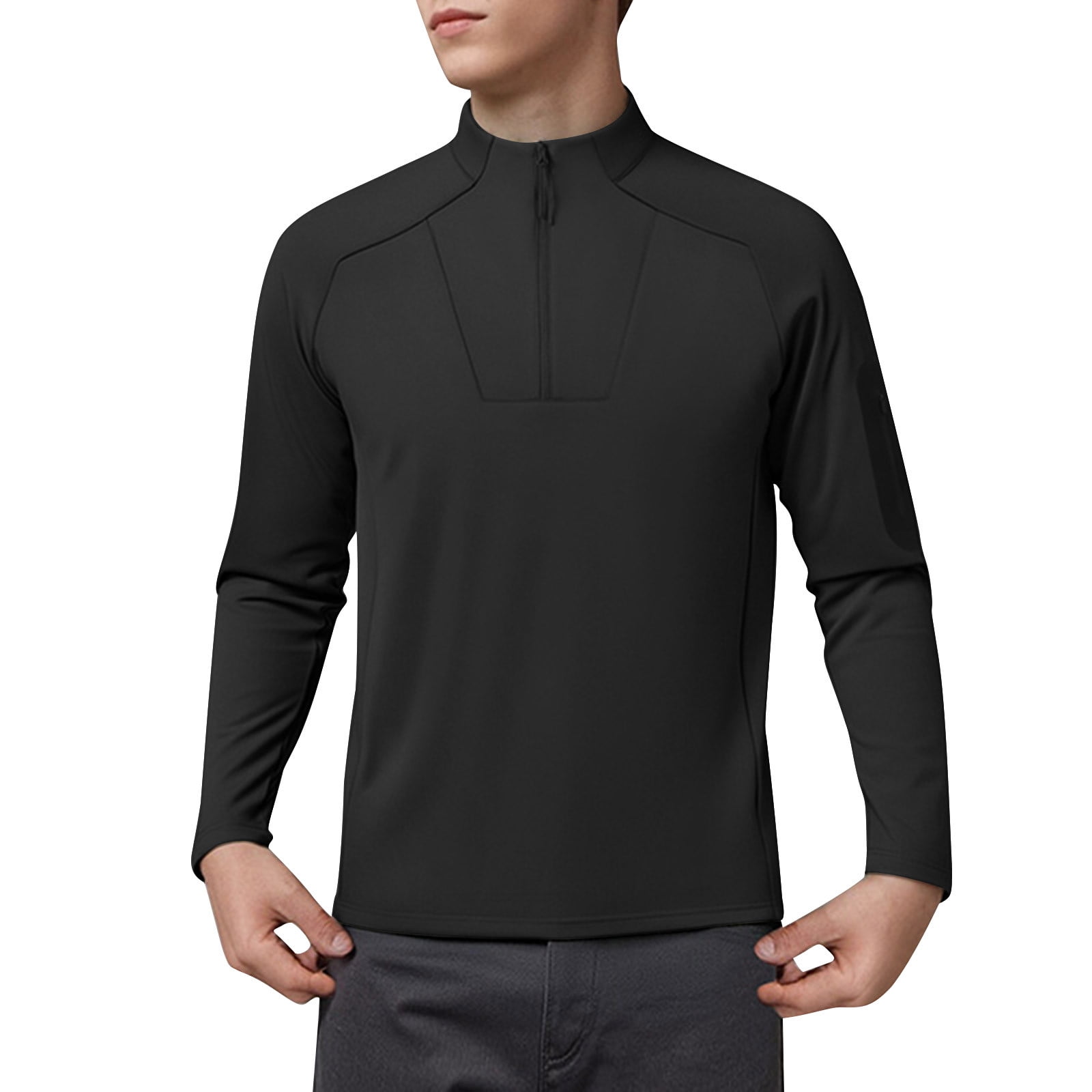 Dealovy Athletic Mens High Neck Shirts Quarter Zip Long Sleeve Fitness ...