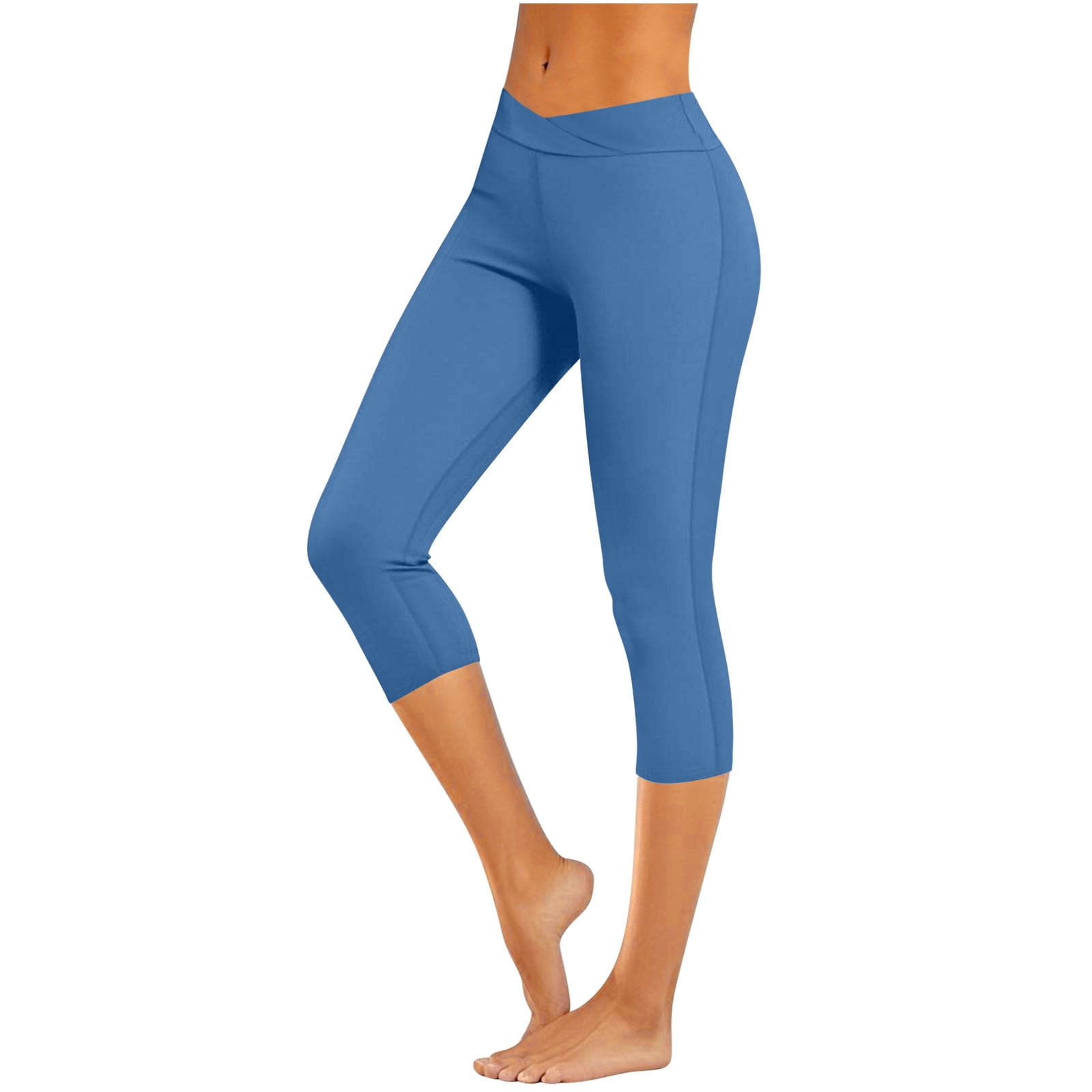 Dealovy Capri Leggings for Women Crossover Low Waisted Cropped Yoga ...