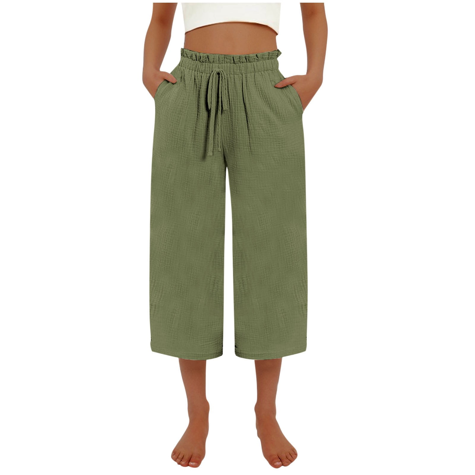 Dealovy Capri Pants for Women High Waisted Capris Straight Wide Leg ...