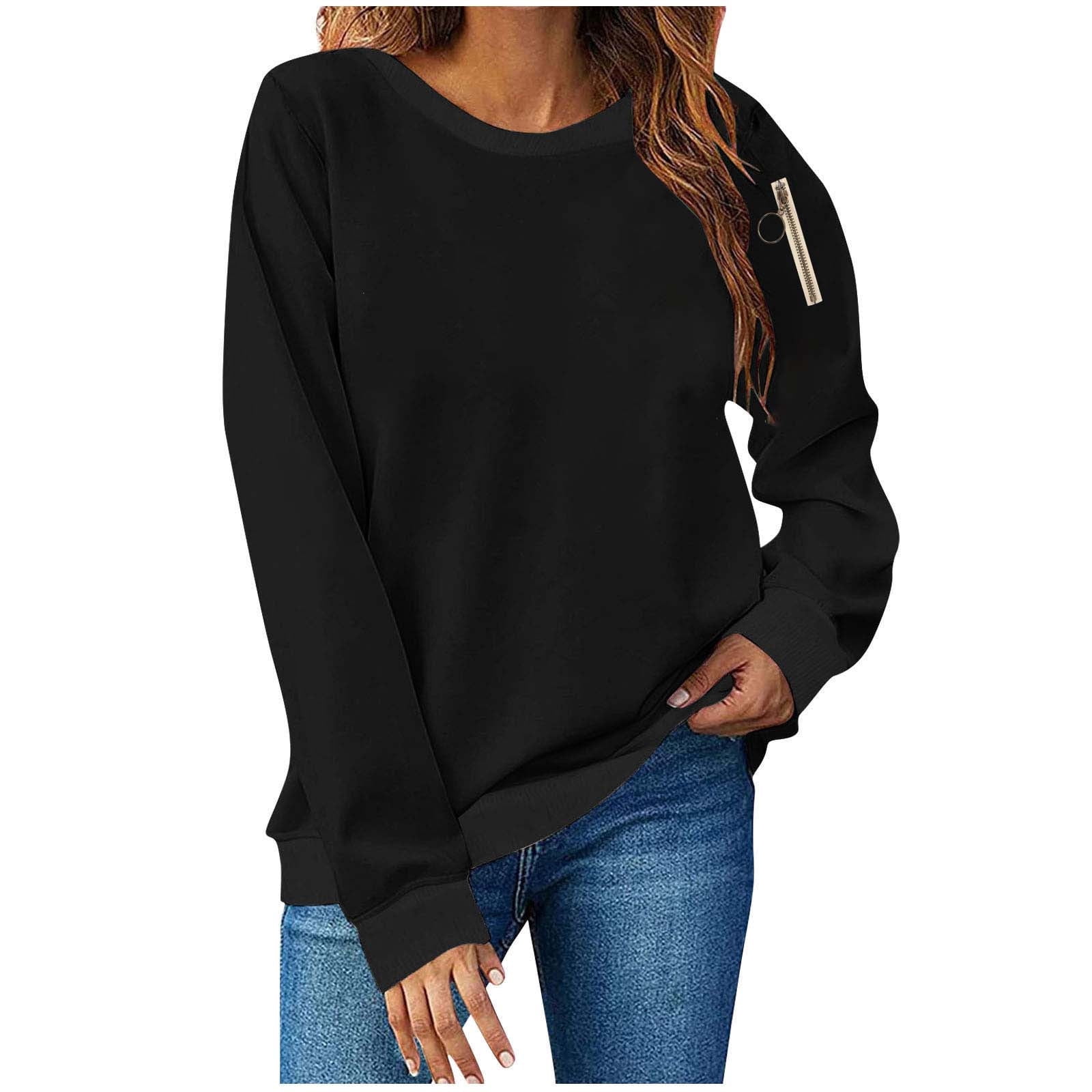 Dealovy Crewneck Sweatshirts for Women Long Sleeve Zip up Casual Fleece ...