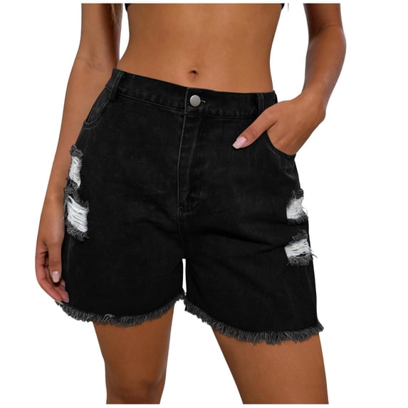 Dealovy Denim Shorts Womens High Waisted Distressed Ripped Jeans Shorts ...