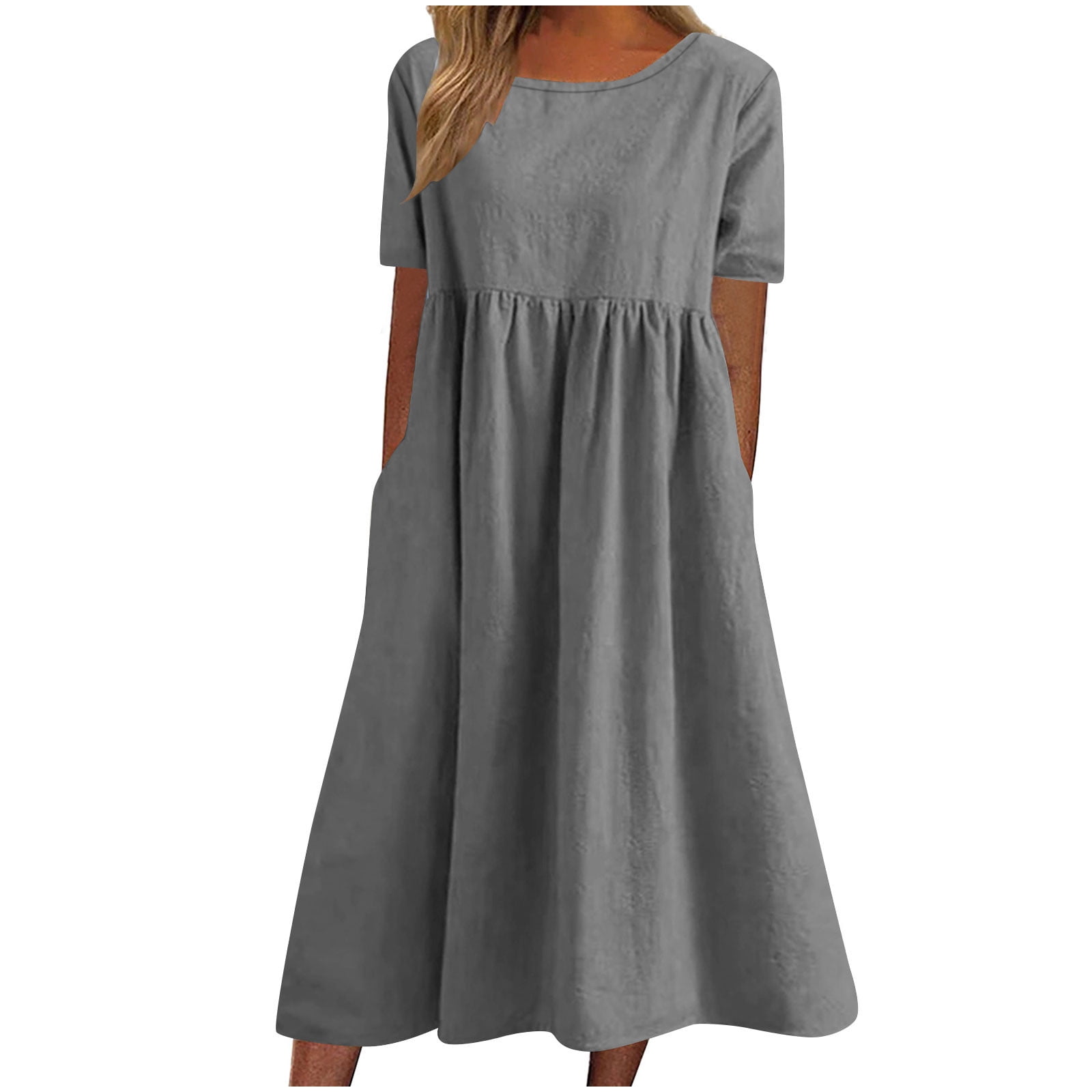 Dealovy Dresses for Women Short Sleeve Mid Length Comfy Dress Crewneck ...