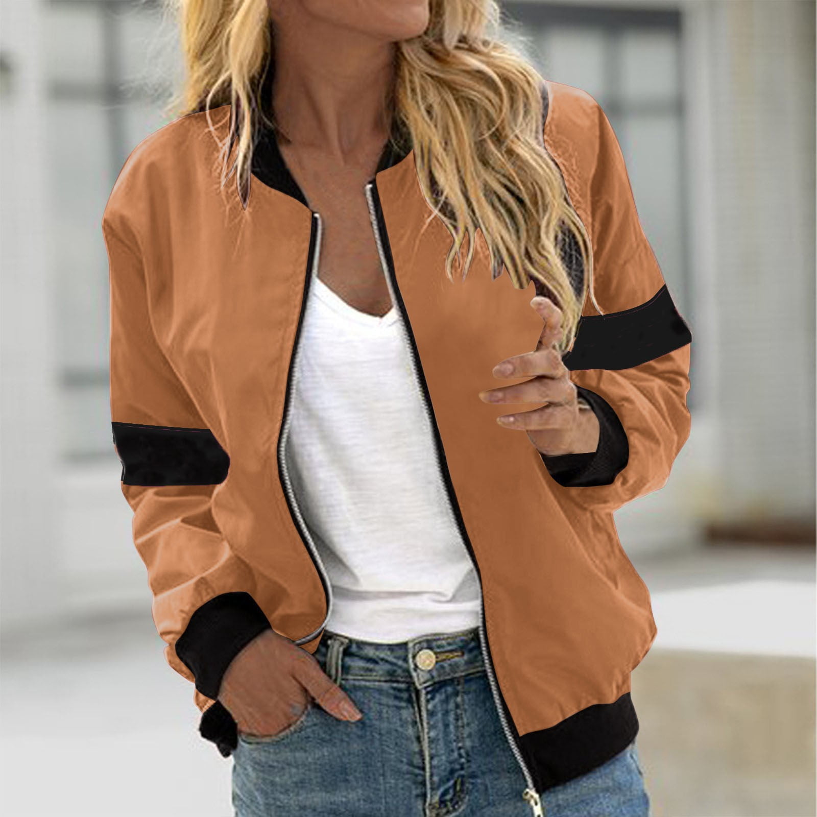 Dealovy Jackets for Women Zip up Lightweight Jacket Long Sleeve Fall ...