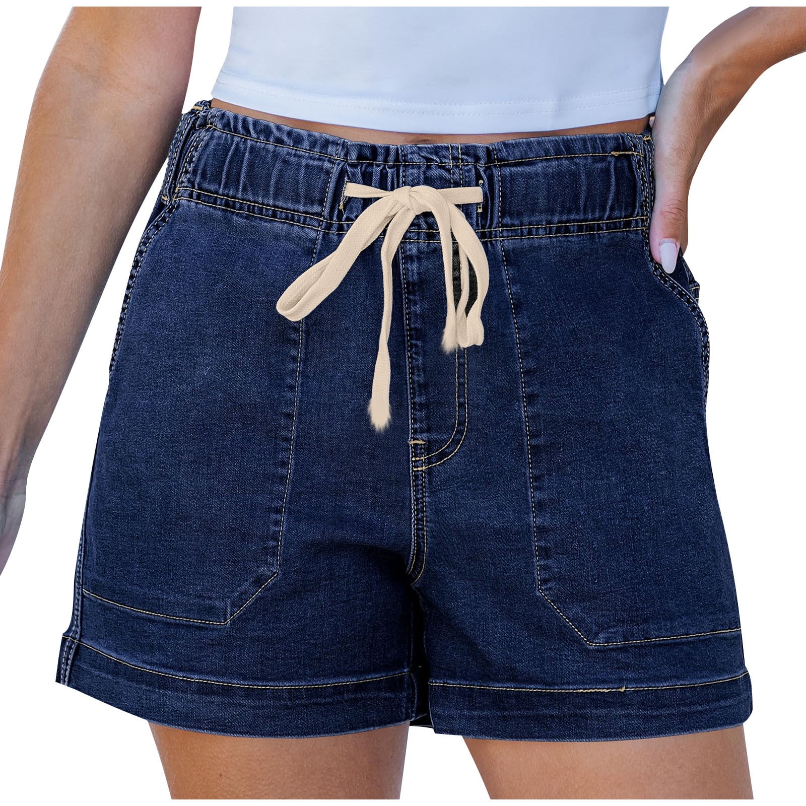 Dealovy Jean Shorts for Women Drawstring High Waisted Denim Shorts Wide ...