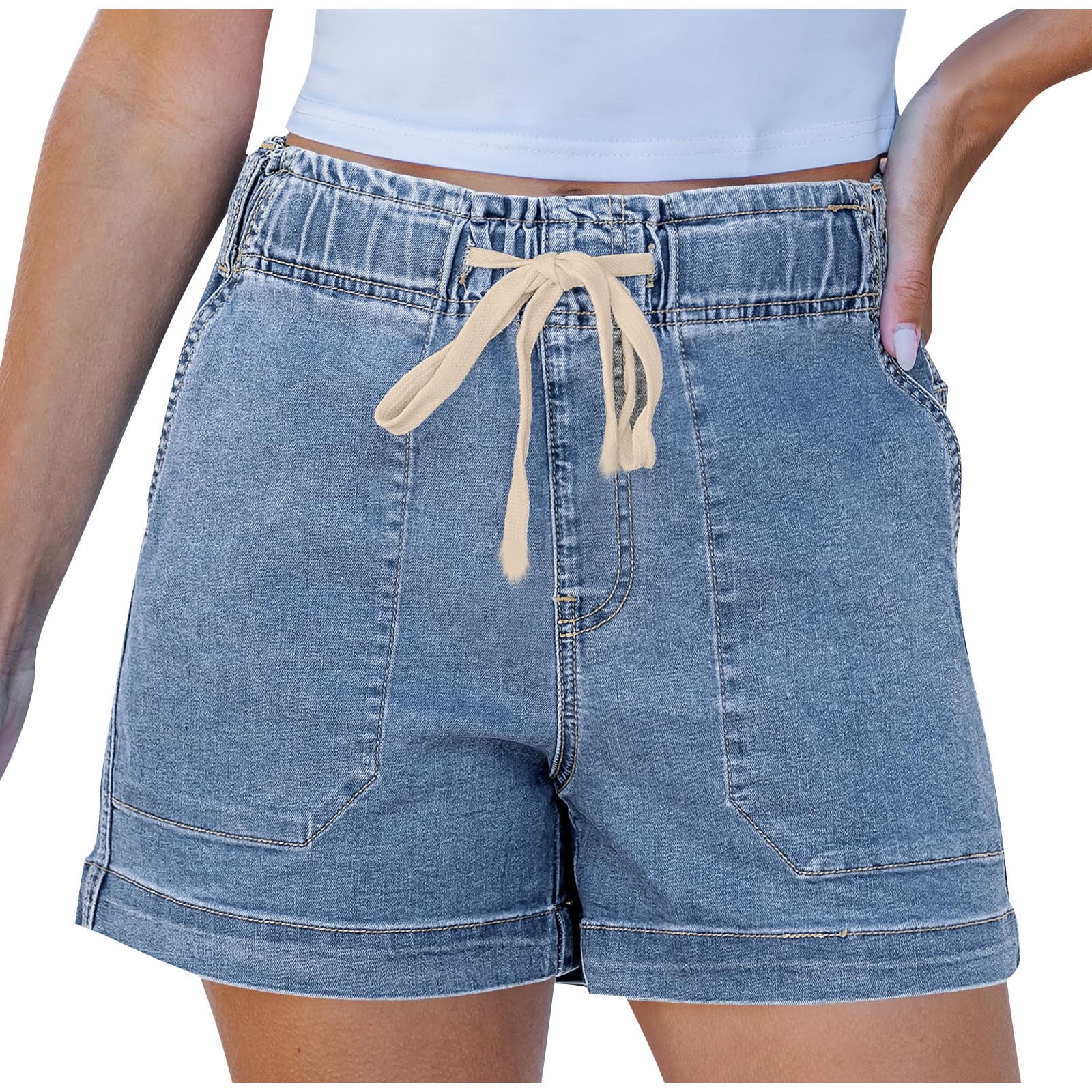 Dealovy Jean Shorts for Women Drawstring High Waisted Denim Shorts Wide ...