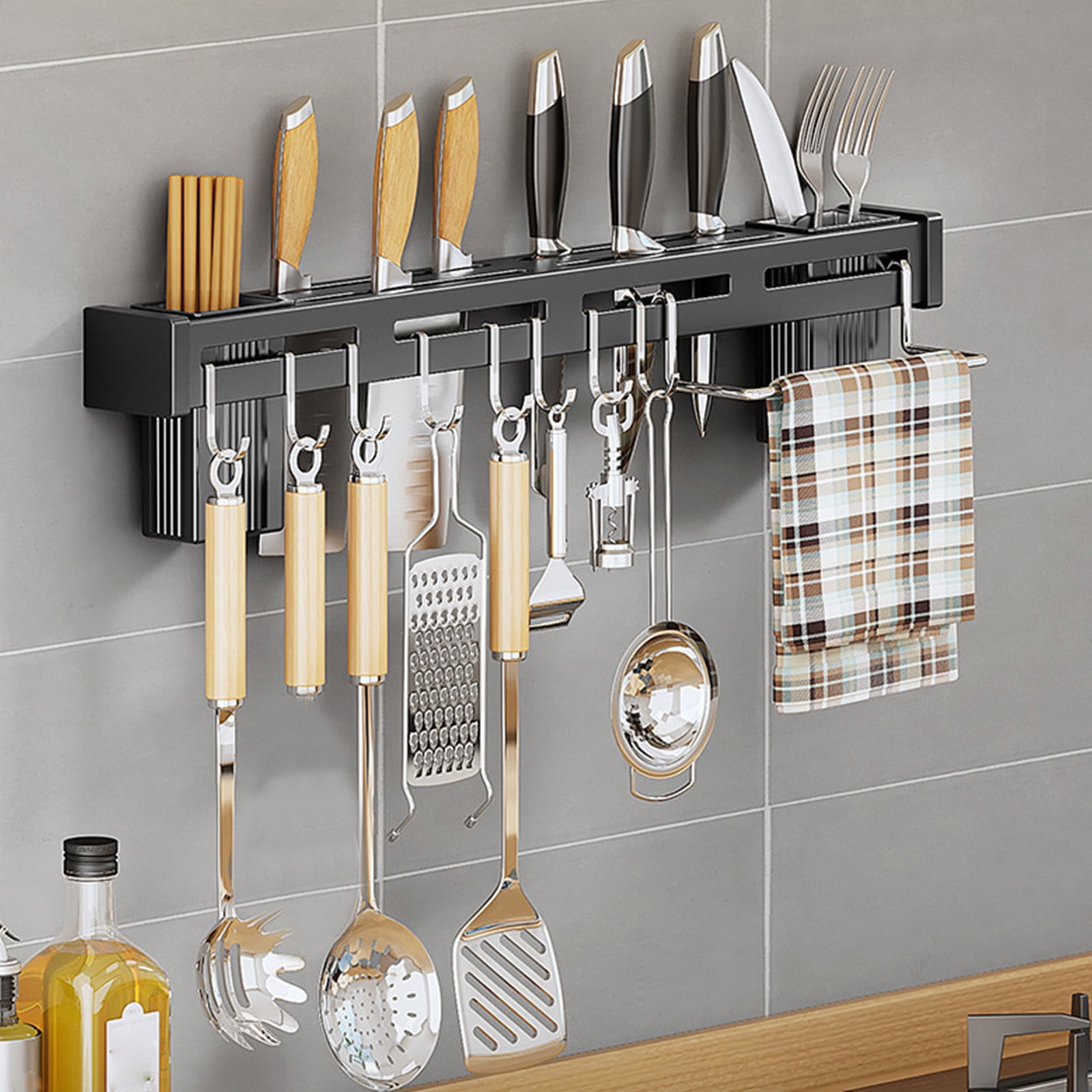 Dealovy Kitchen Shelf Rags Storage Rack No-Punch Spice Rack Wall ...