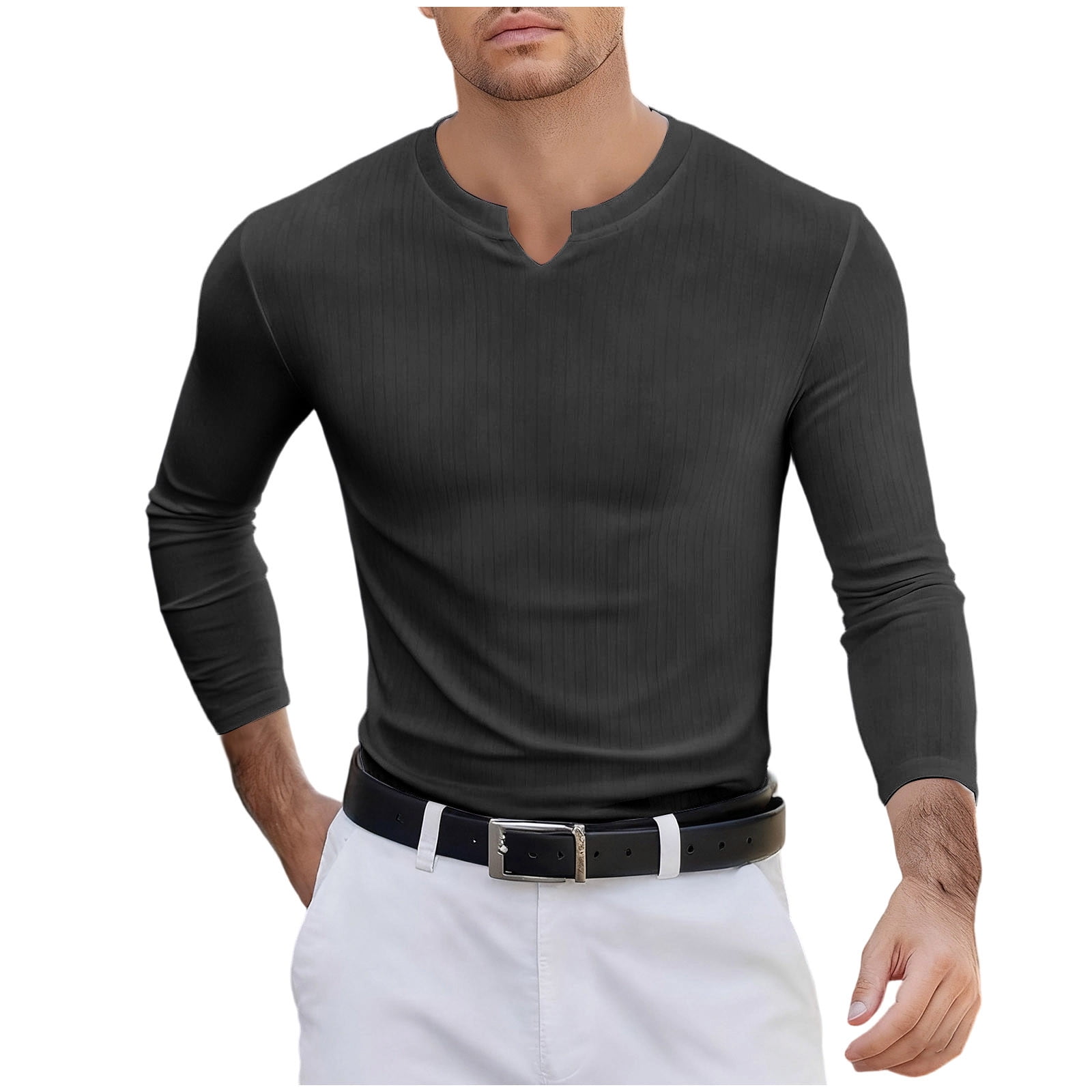 Dealovy Long Sleeve Shirts for Men Slim Fitted Buttom Shirts Base ...