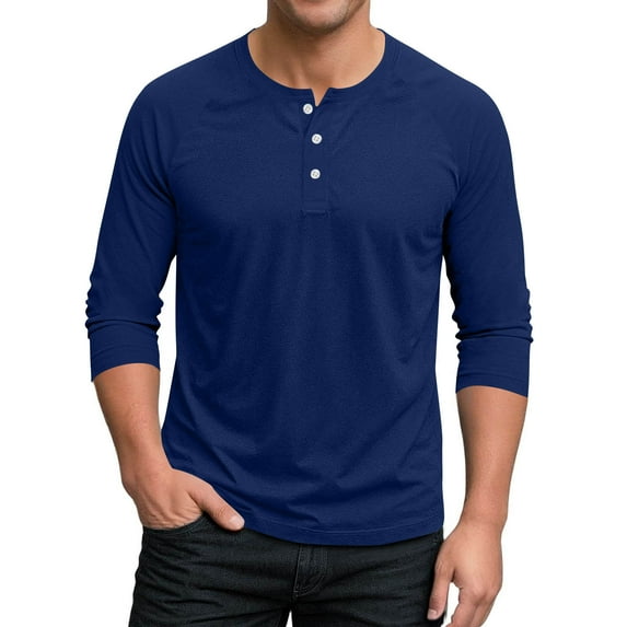 Dealovy Mens Shirts 3/4 Sleeve Crewneck Quarter Button Casual Daily ...