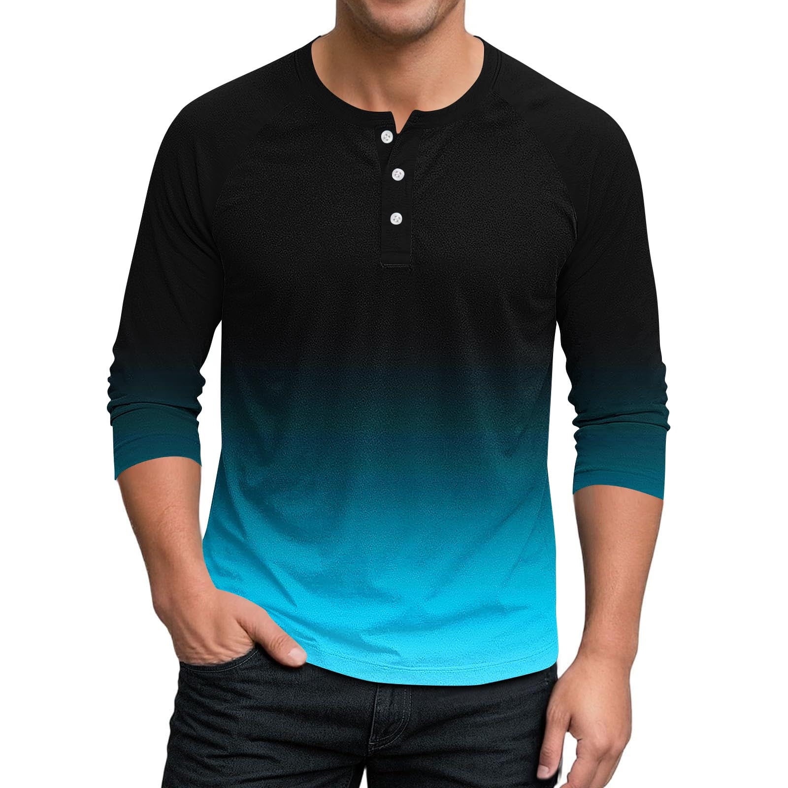 Dealovy Mens Shirts 3/4 Sleeve Crewneck Quarter Button Casual Daily ...