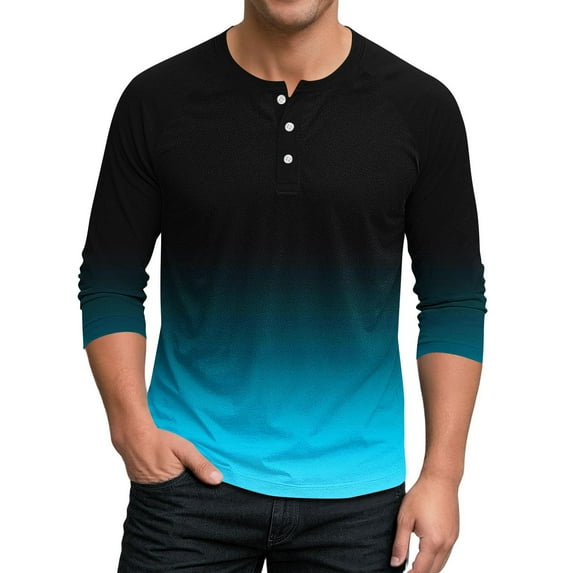 Dealovy Mens Shirts 3/4 Sleeve Crewneck Quarter Button Casual Daily ...