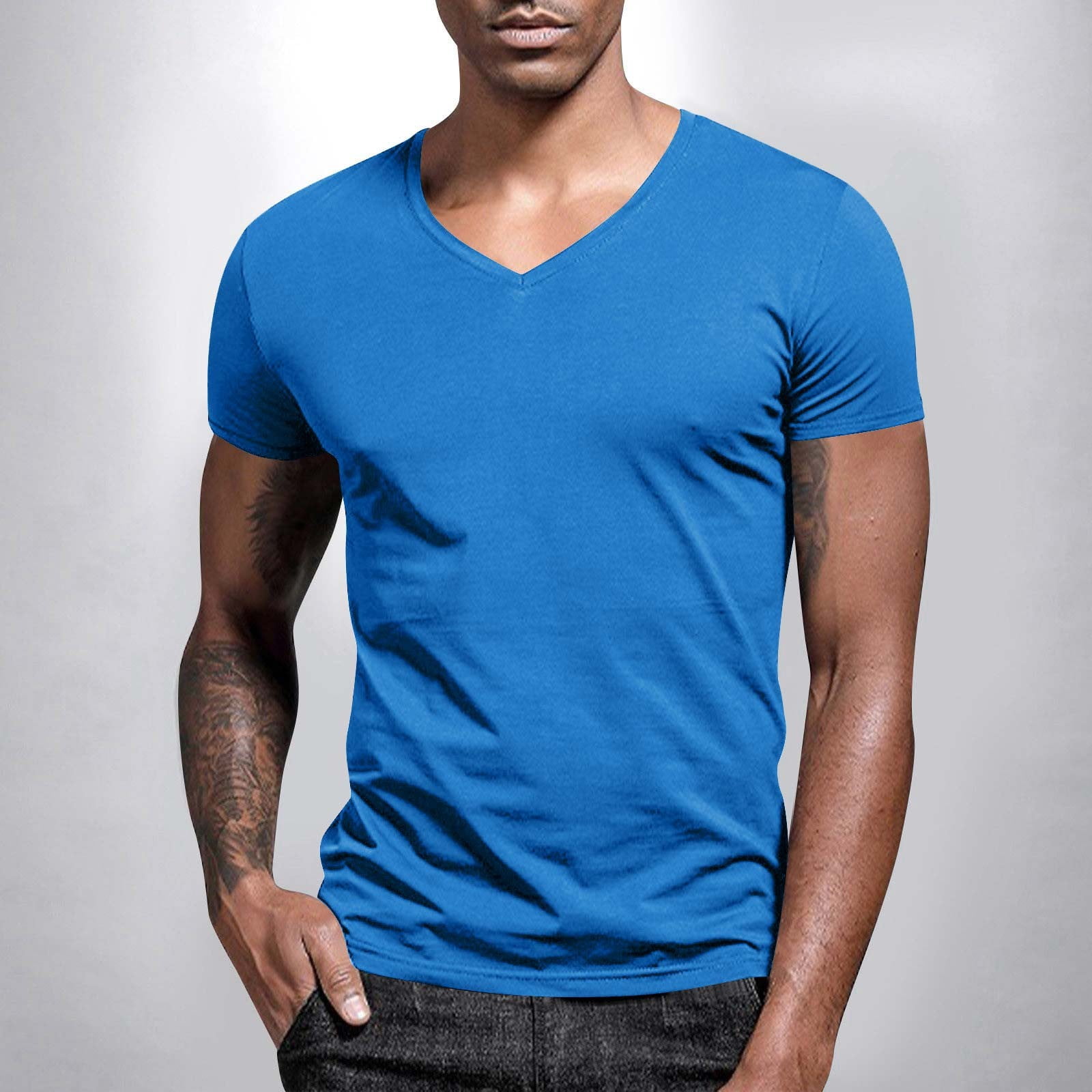 Dealovy Mens T Shirts Summer Casual Drop Shoulder V Neck Fitting Solid ...