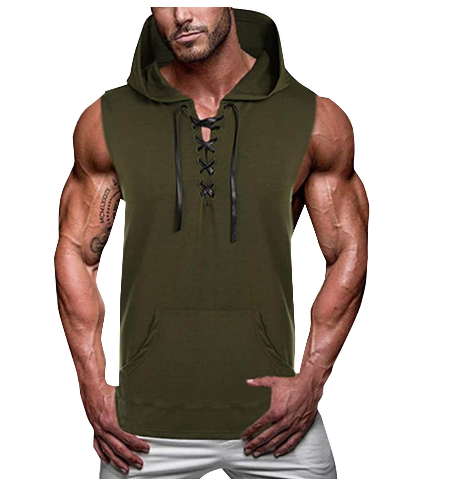 Dealovy Mens Tank Top Active Workout Hooded Shirts Sleeveless Athletic ...