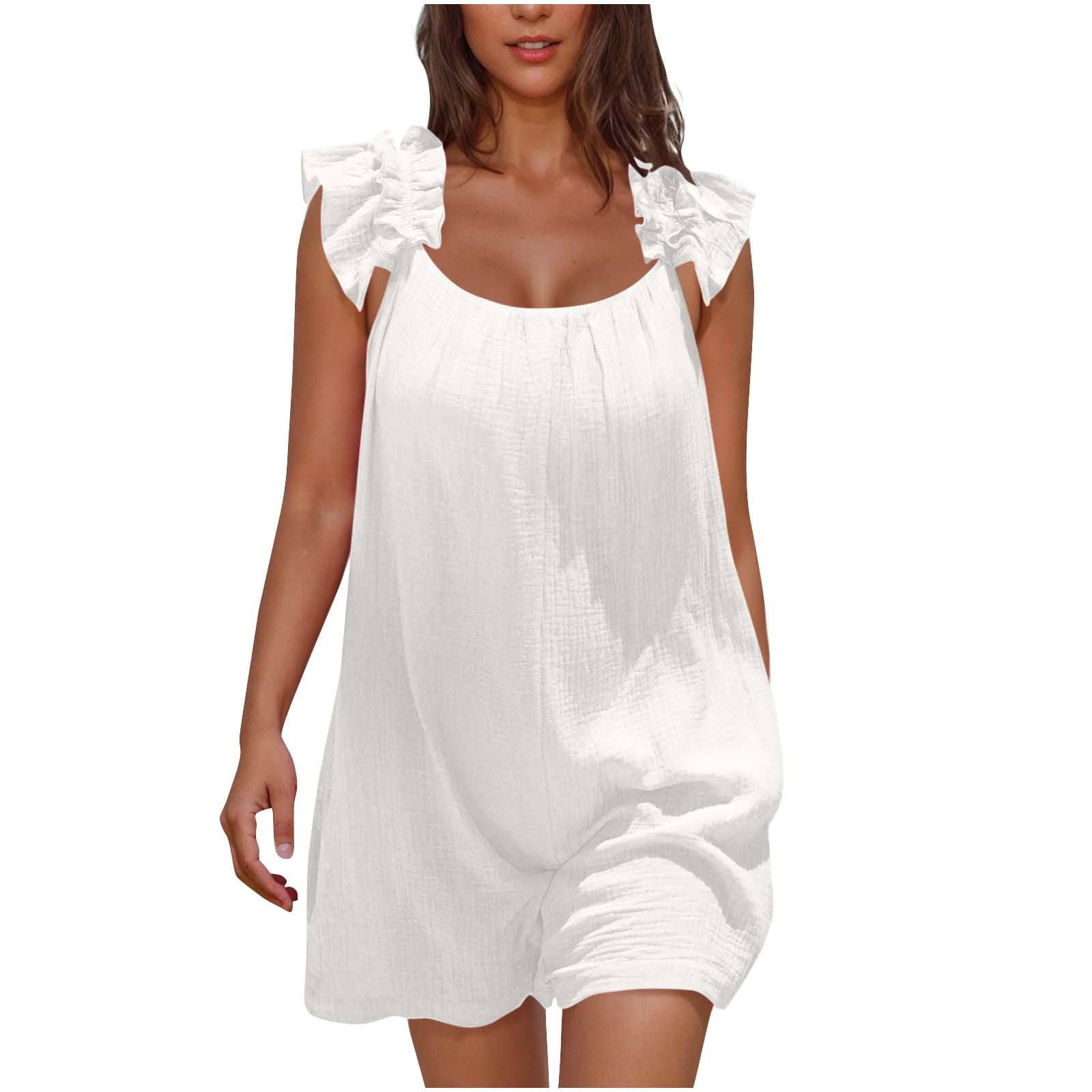 Dealovy Rompers for Women Summer Ruffle Cap Sleeve Scoop Neck Jumpsuits ...