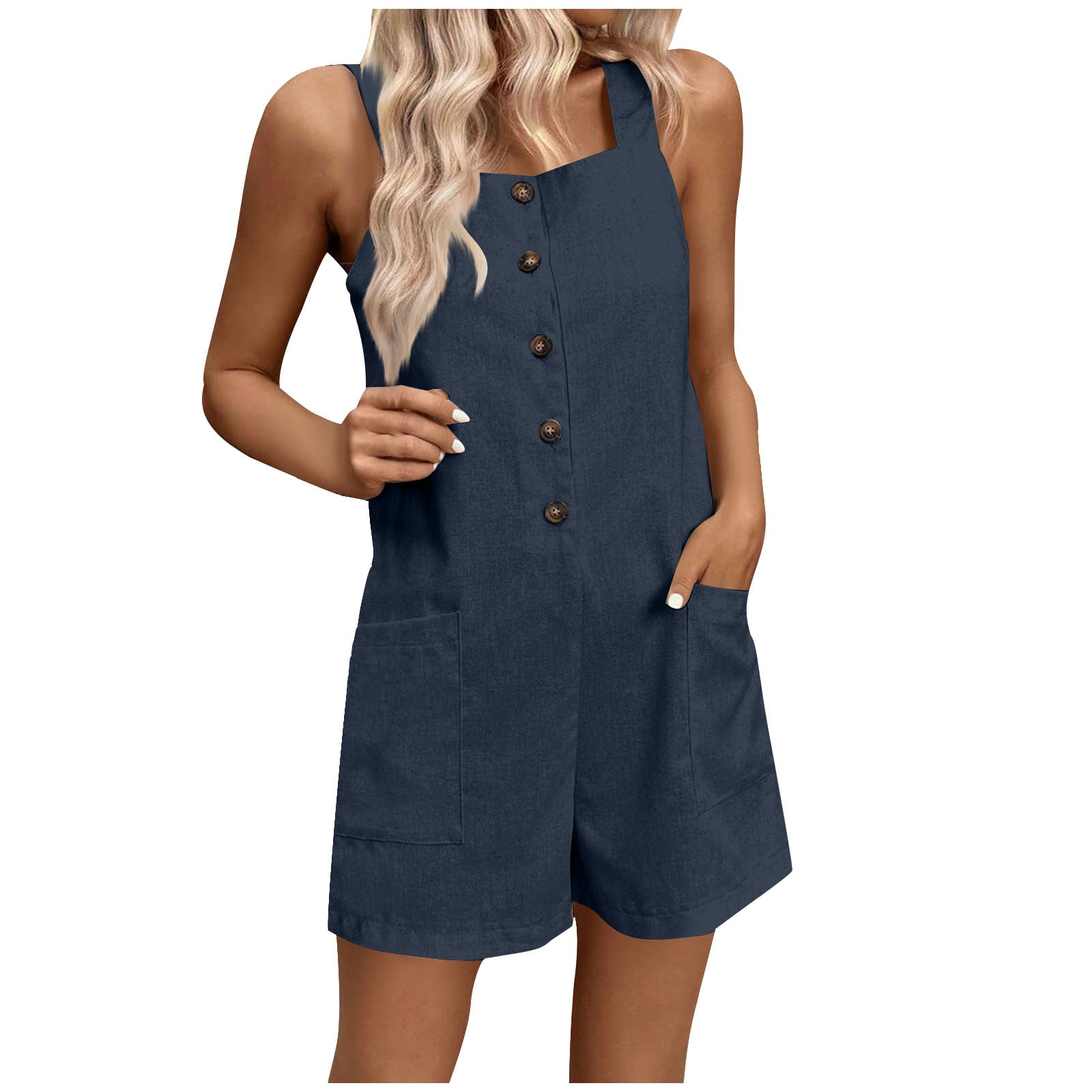 Dealovy Summer Rompers for Women 2025 Sleeveless Button down Shorts ...
