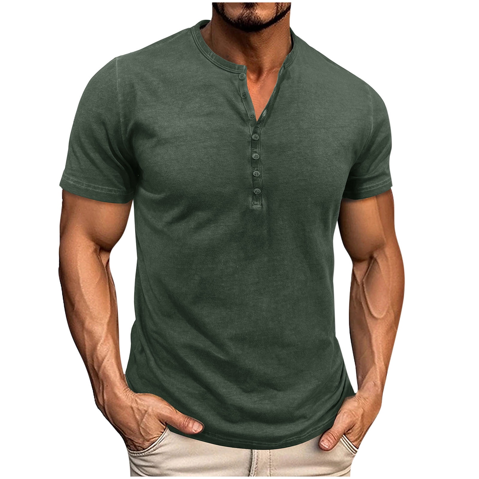 Dealovy Summer Shirts for Men Notch Neck Button Comfy Fitting Tee Drop ...