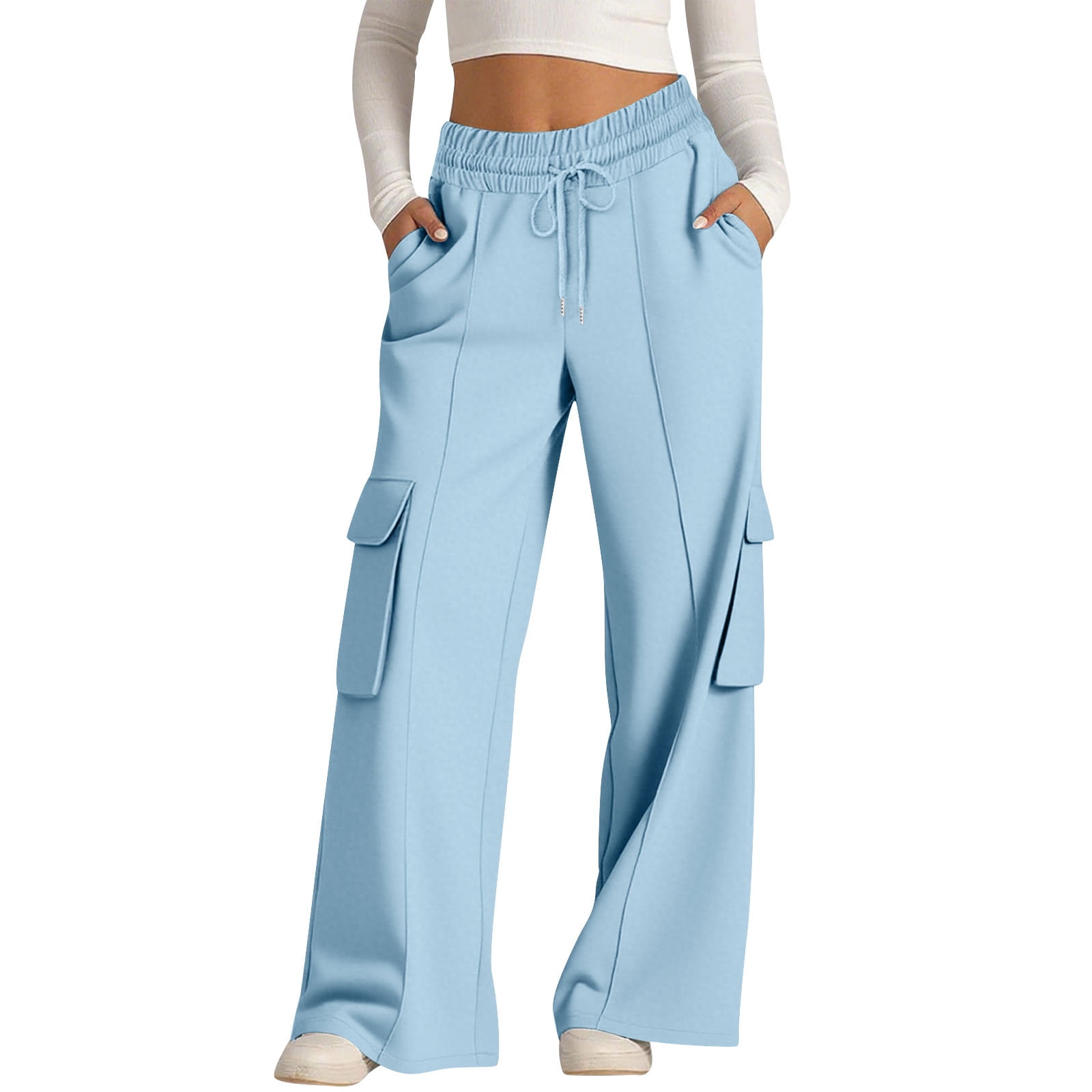 Dealovy Sweatpants Women Elastic Waist Wide-Leg Drawstring Cargo Pants ...