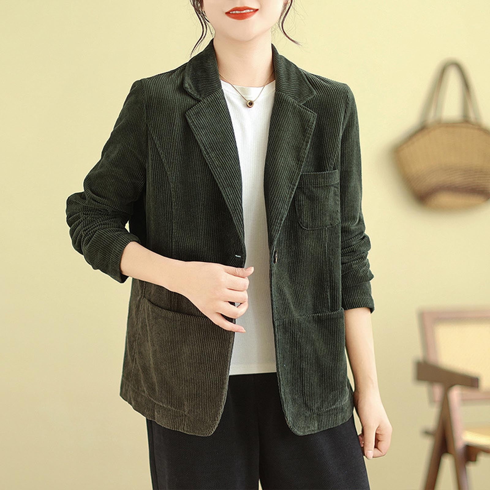 Dealovy Womens Corduroy Blazer Jackets Business Casual Open Front ...