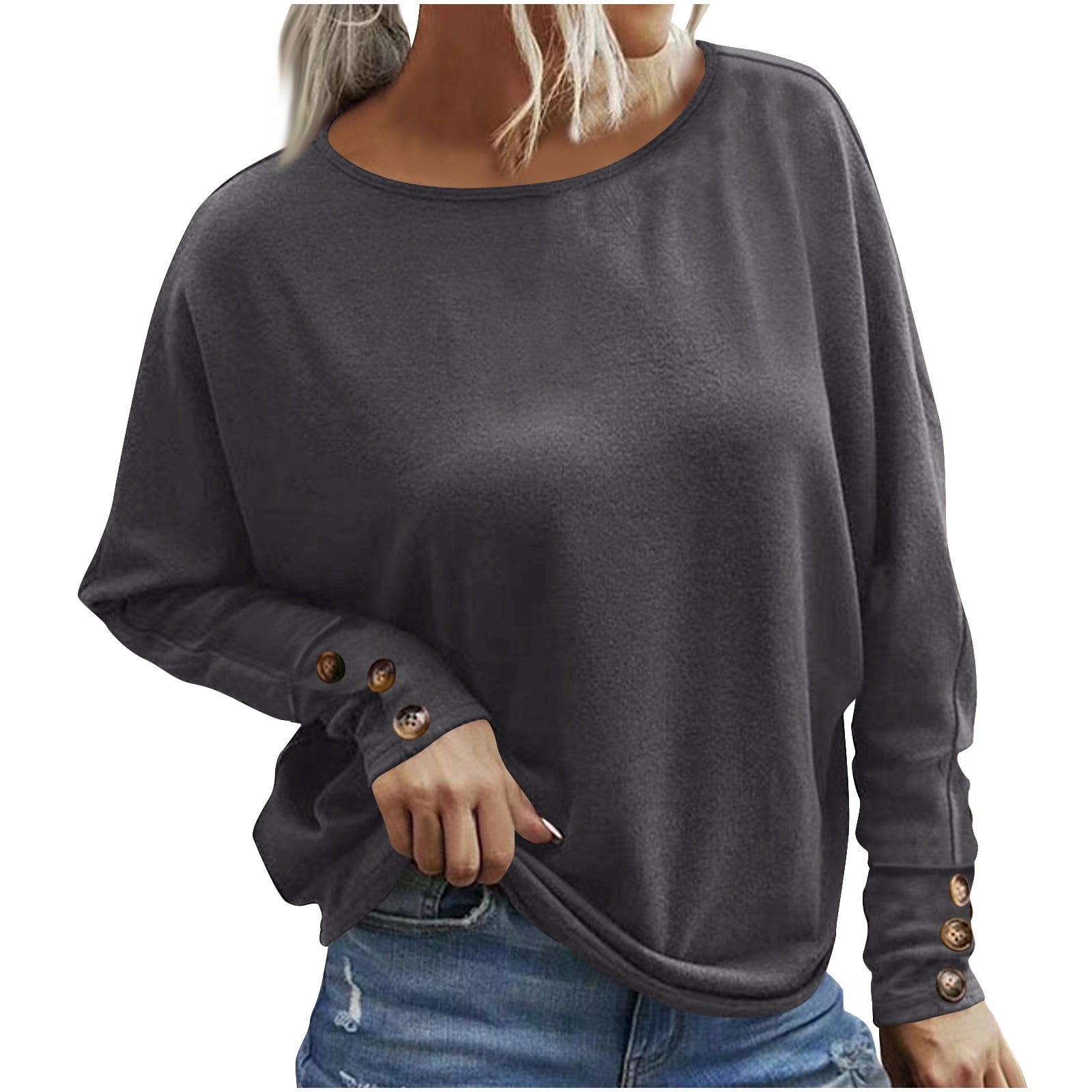 Dealovy Womens Tops Blouses for Women Long Sleeve Loose Fitted Casual ...