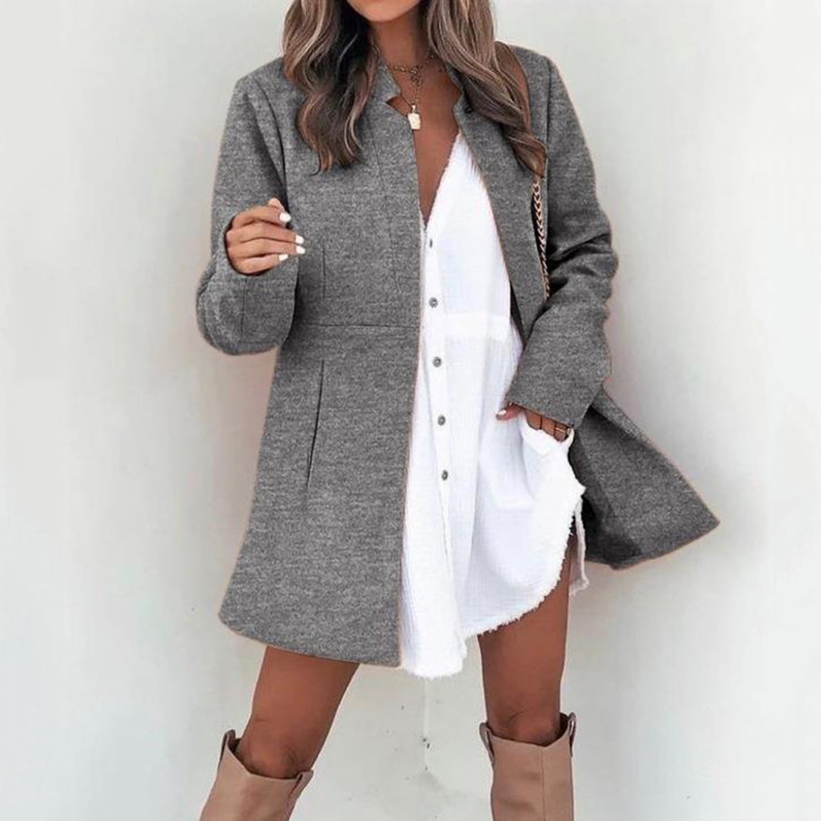Dealovy Womens Trench Coat Mid-Length Coats Open Front Cardigan Casual ...