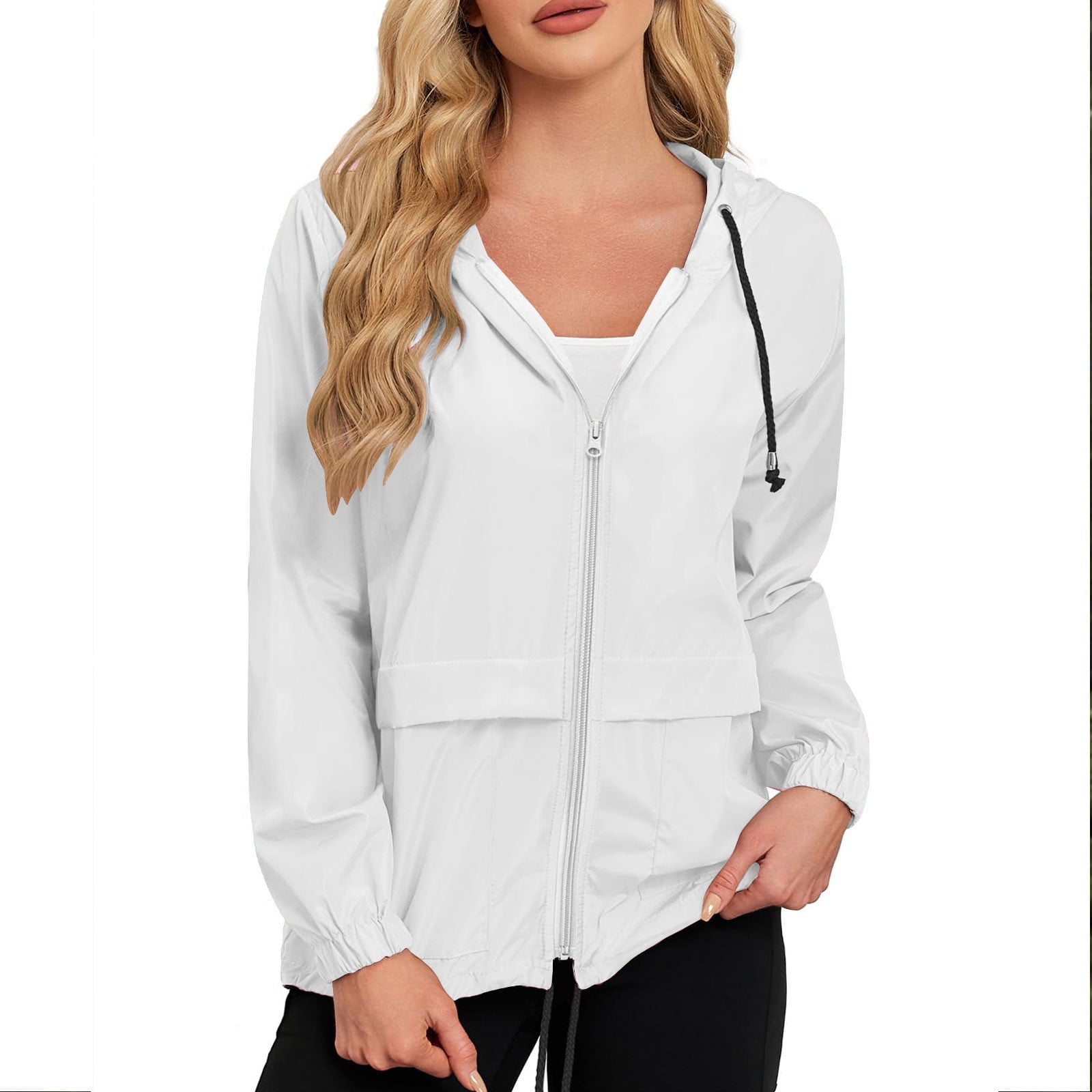 Dealovy Zip up Waterproof Jackets for Women Lightweight Solid Color ...