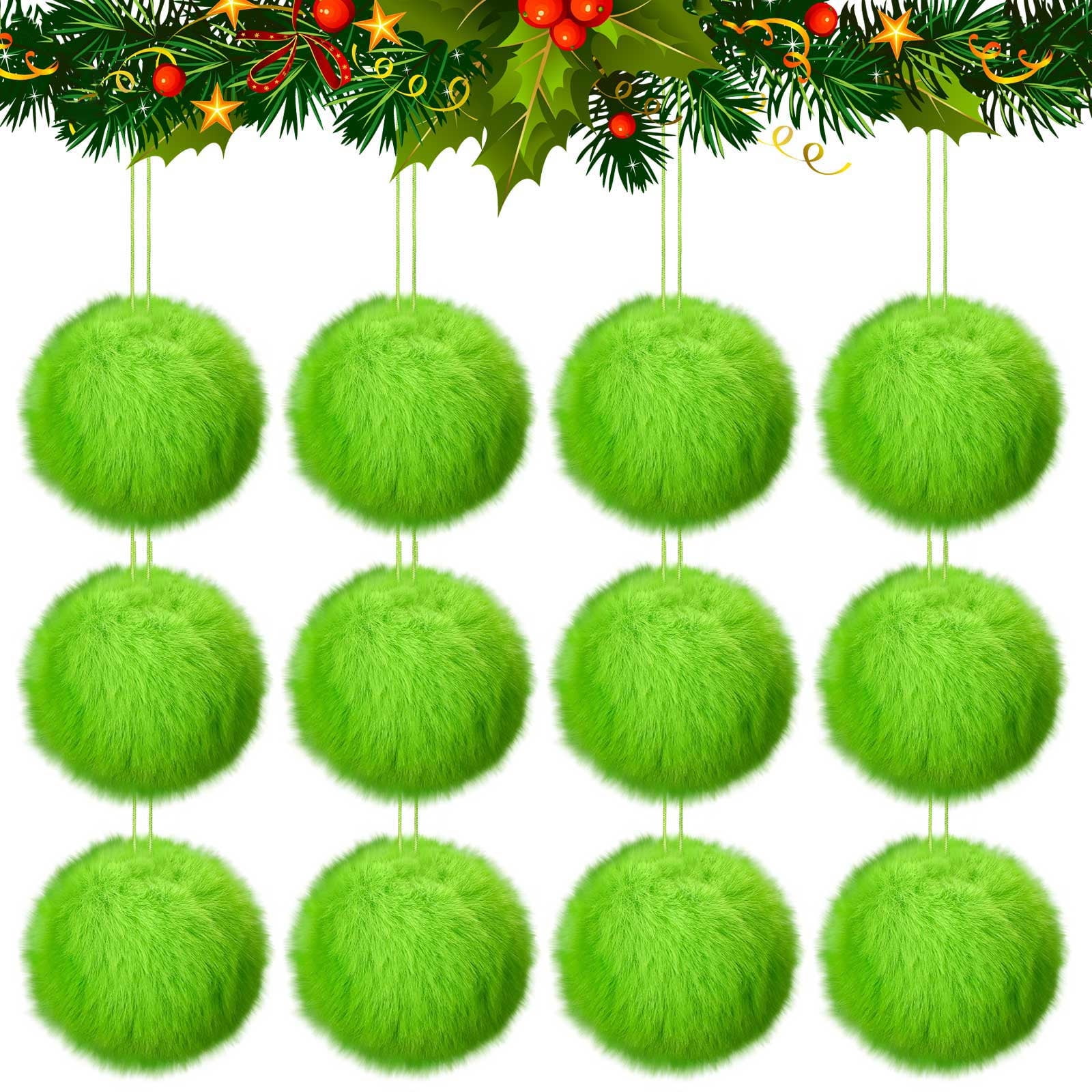 12 Pcs Lime Green Furry Christmas Ball Ornaments Furry Elf Ornaments ...