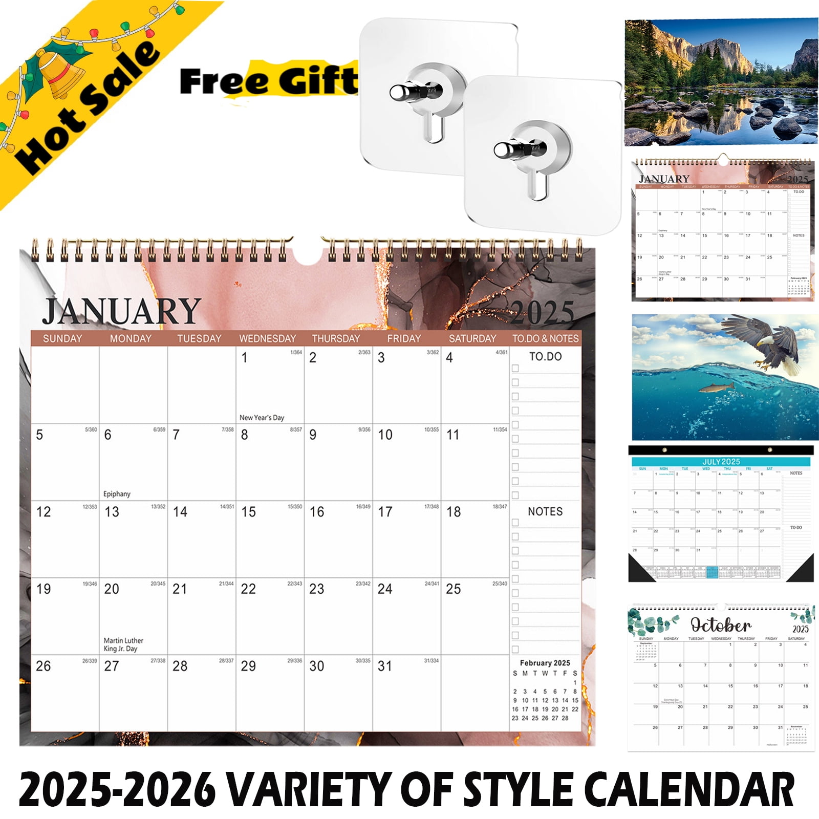 2025-2026 Calendar With 2 Hooks,2025 Wall Calendar Runs From January ...