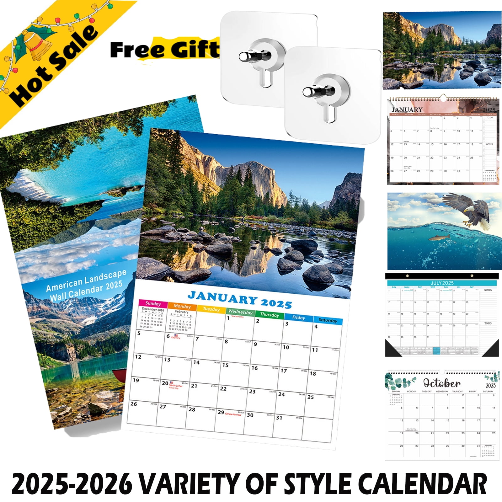2025-2026 Calendar With 2 Hooks,2025 Wall Calendar Runs From January ...