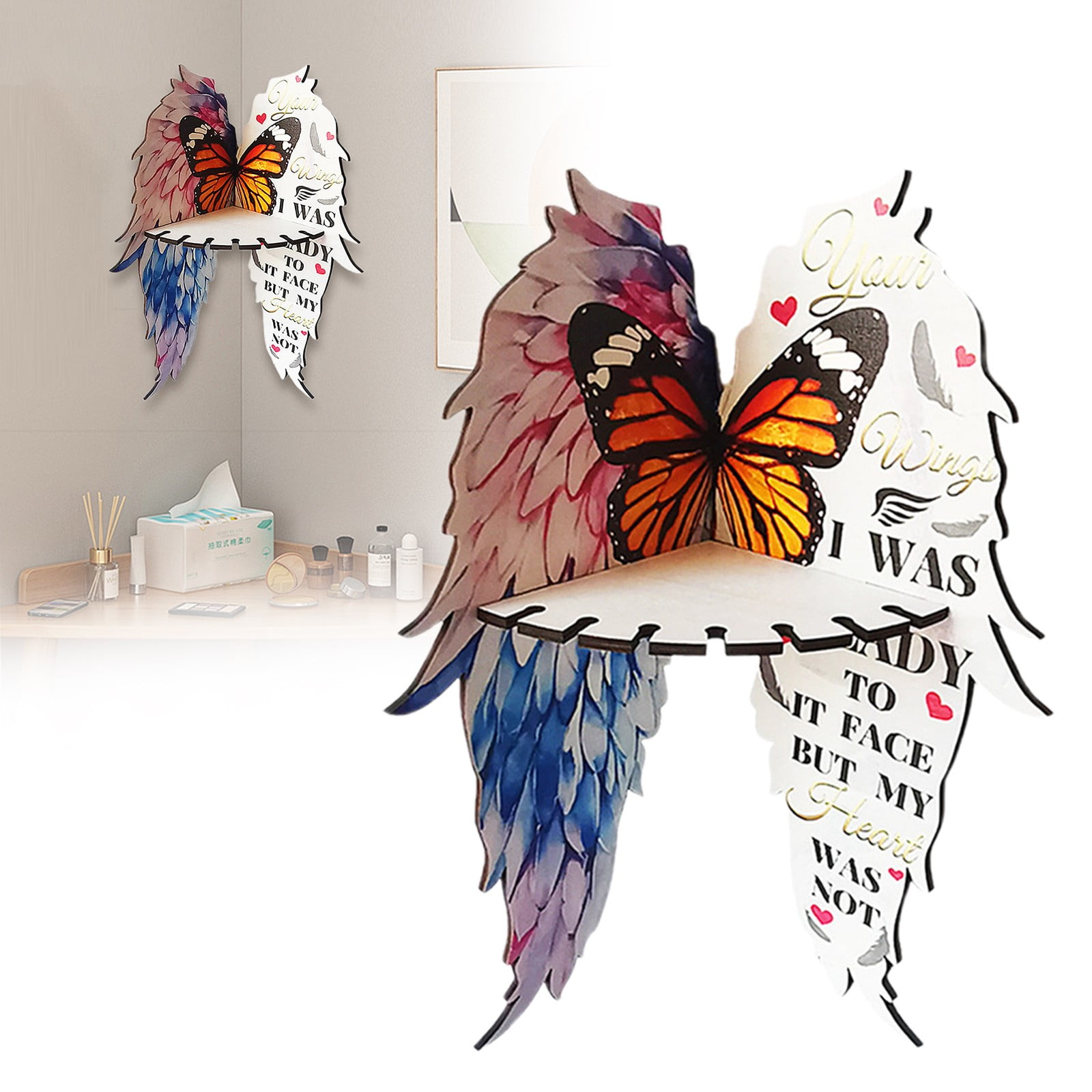 Deals! Corner Shelves Wall Mounted, Angel Wings Wooden Floating Corner ...